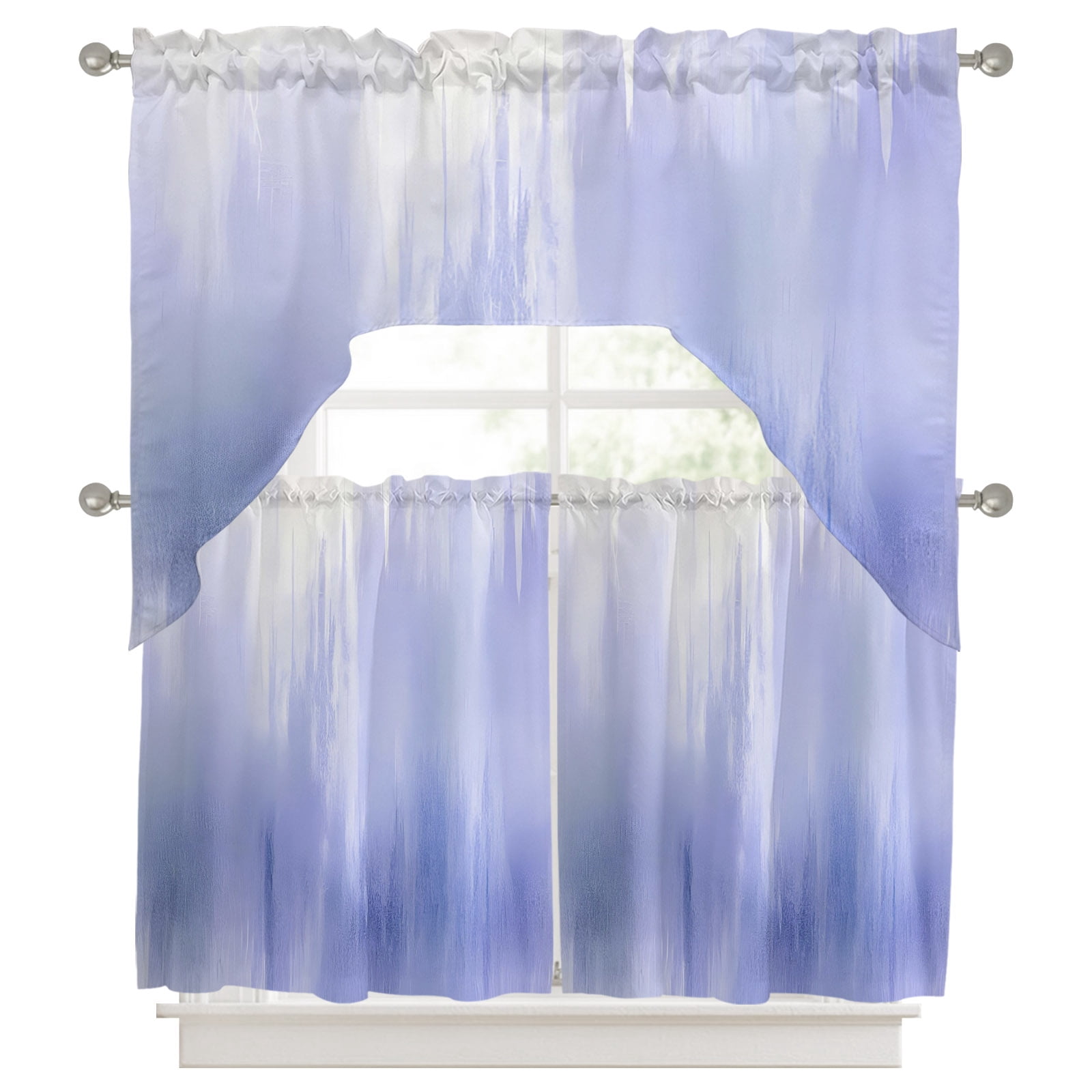 Blue Purple Ombre Kitchen Curtains Swag Valance and Tier Curtains Set ...