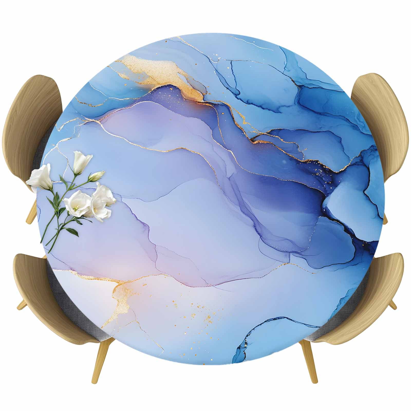 Blue Purple Ombre Marble Round Tablecloth 45-54 Inch Round Fitted Table ...