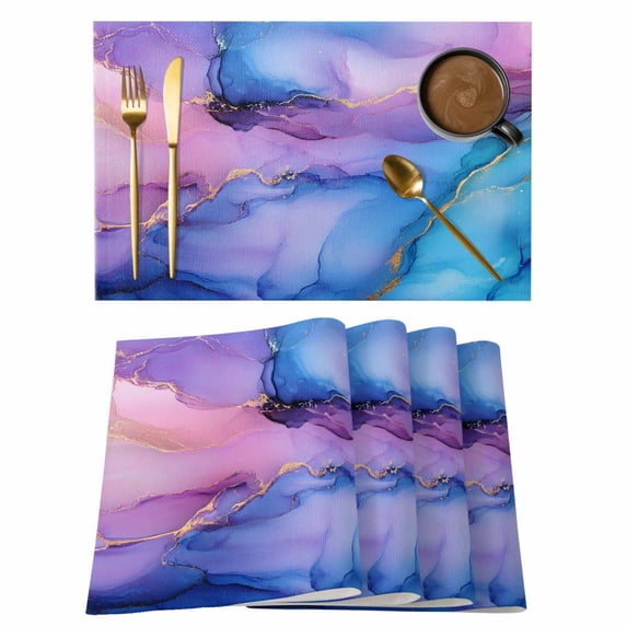 Blue Purple Ombre Placemats Set of 6, Cotton Linen Fabric Place Mats ...