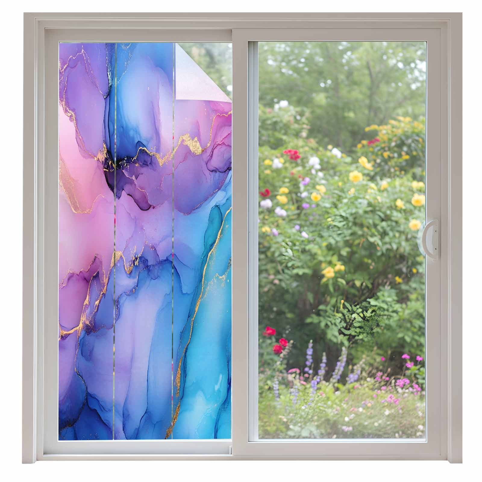 Blue Purple Ombre Window Privacy Film, Marble Modern Ink Painted ...