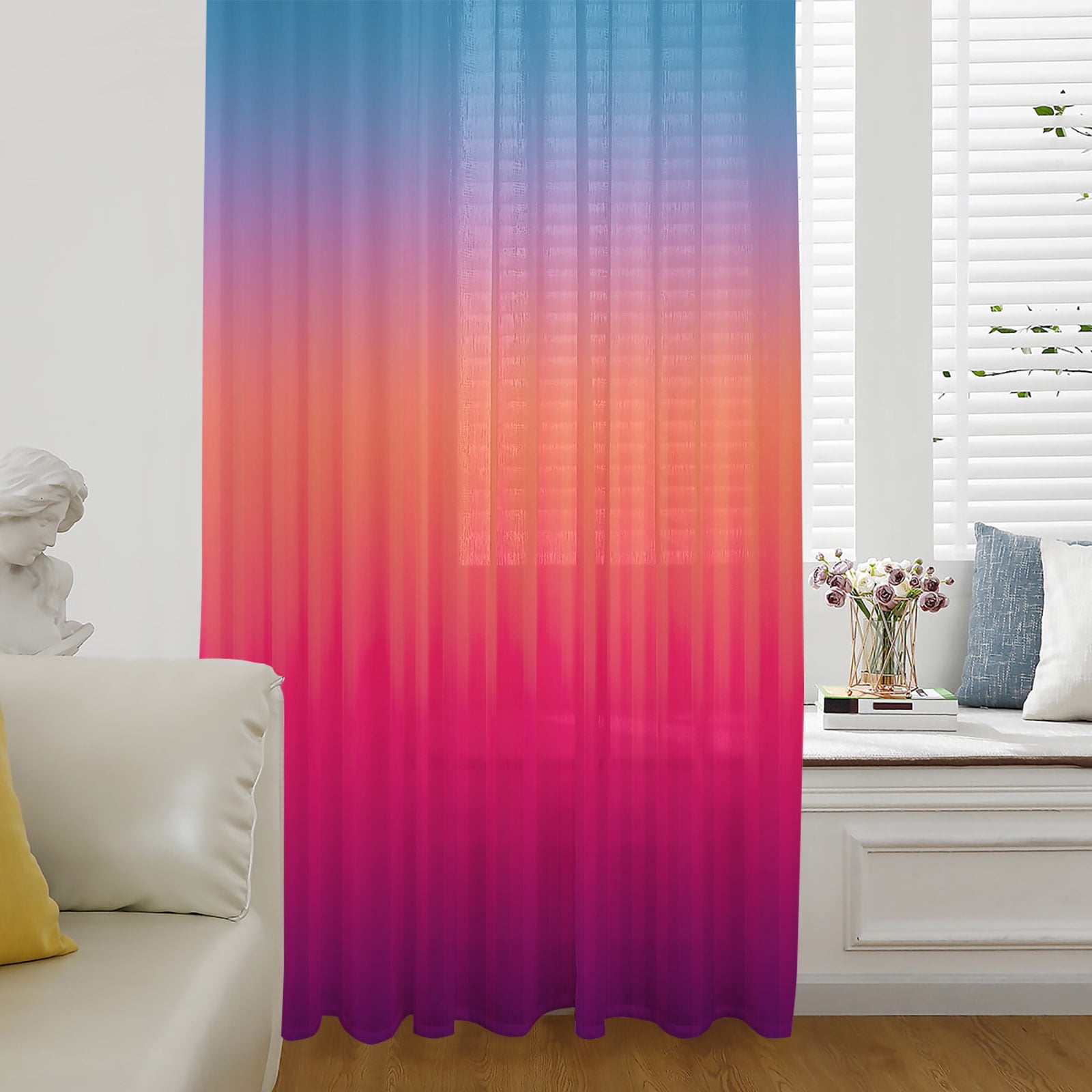 Blue Purple Orange Sheer Curtains 54 Inch Length, Light Filtering Voile ...