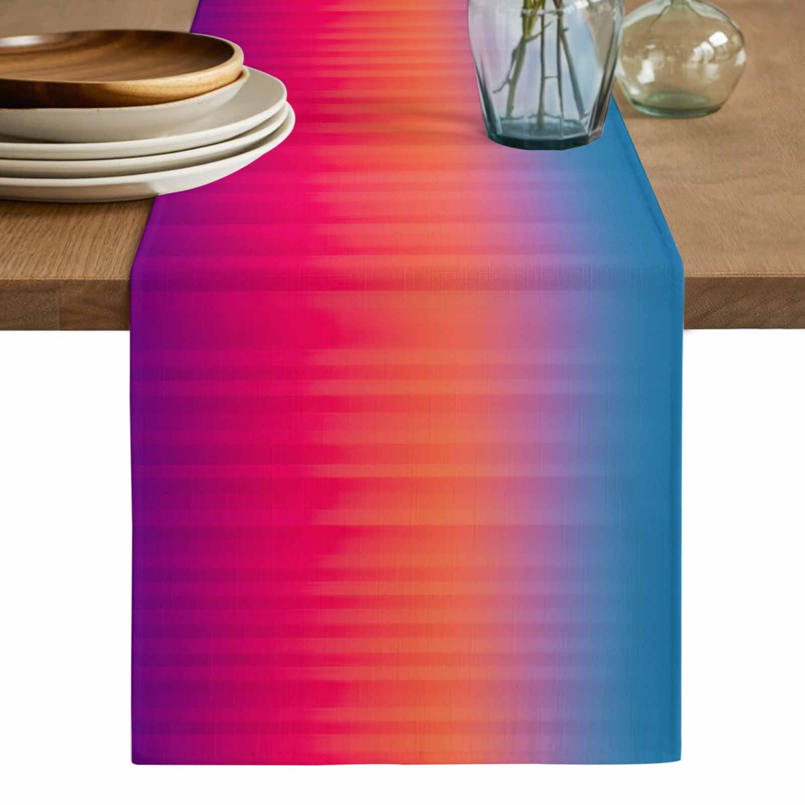 Blue Purple Orange Table Runner, Modern Ombre Abstract Art Washable ...