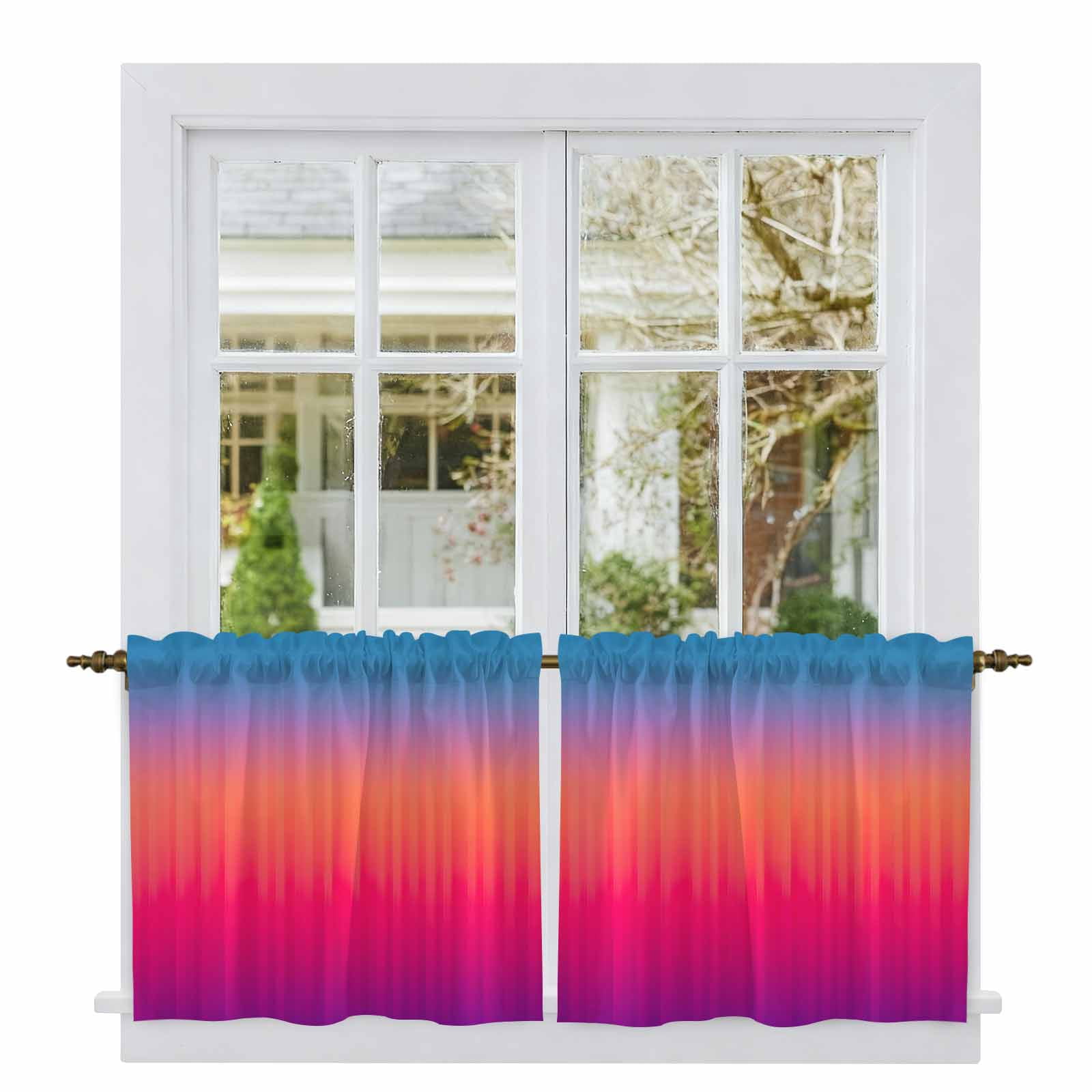 Blue Purple Orange Tier Curtains, Modern Ombre Abstract Art Light ...