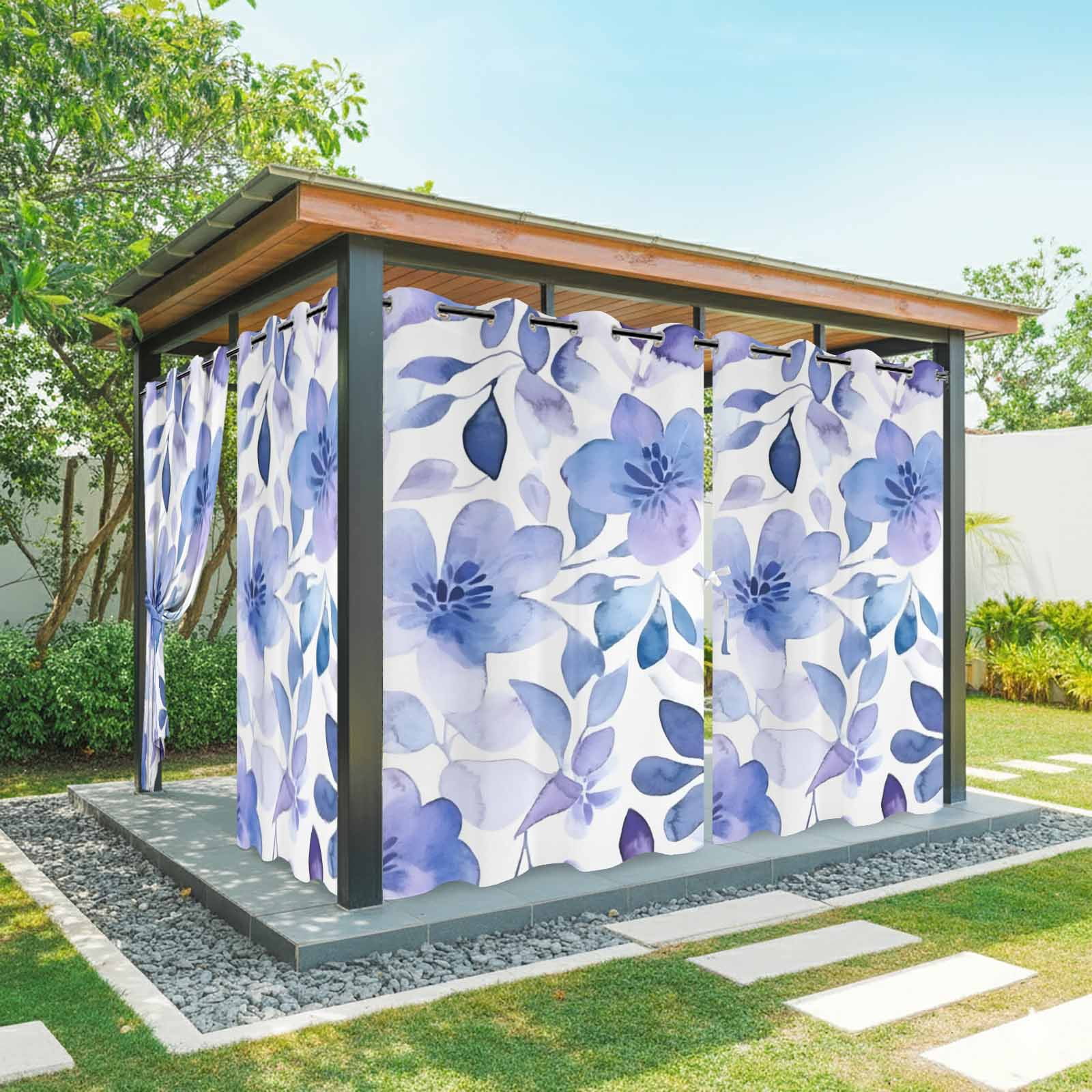 Blue Purple Outdoor Curtains for Patio Waterproof, Pansy Flowers ...