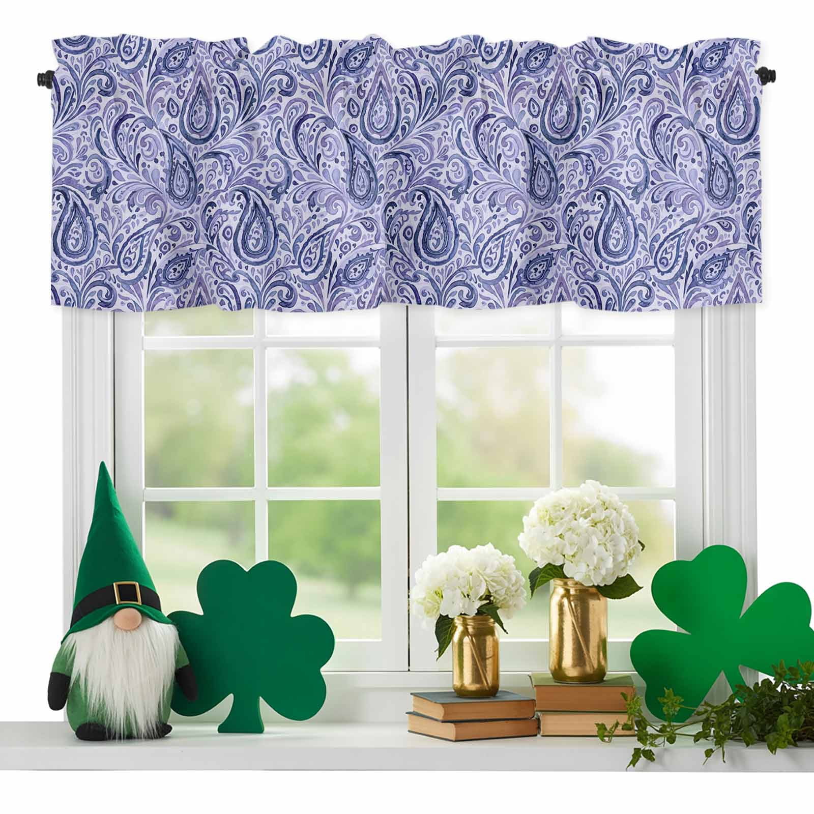 Blue Purple Paisley Floral Valances for Windows, Retro Abstract ...