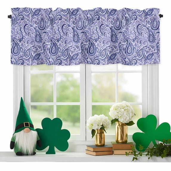 Blue Purple Paisley Floral Valances for Windows, Retro Abstract ...