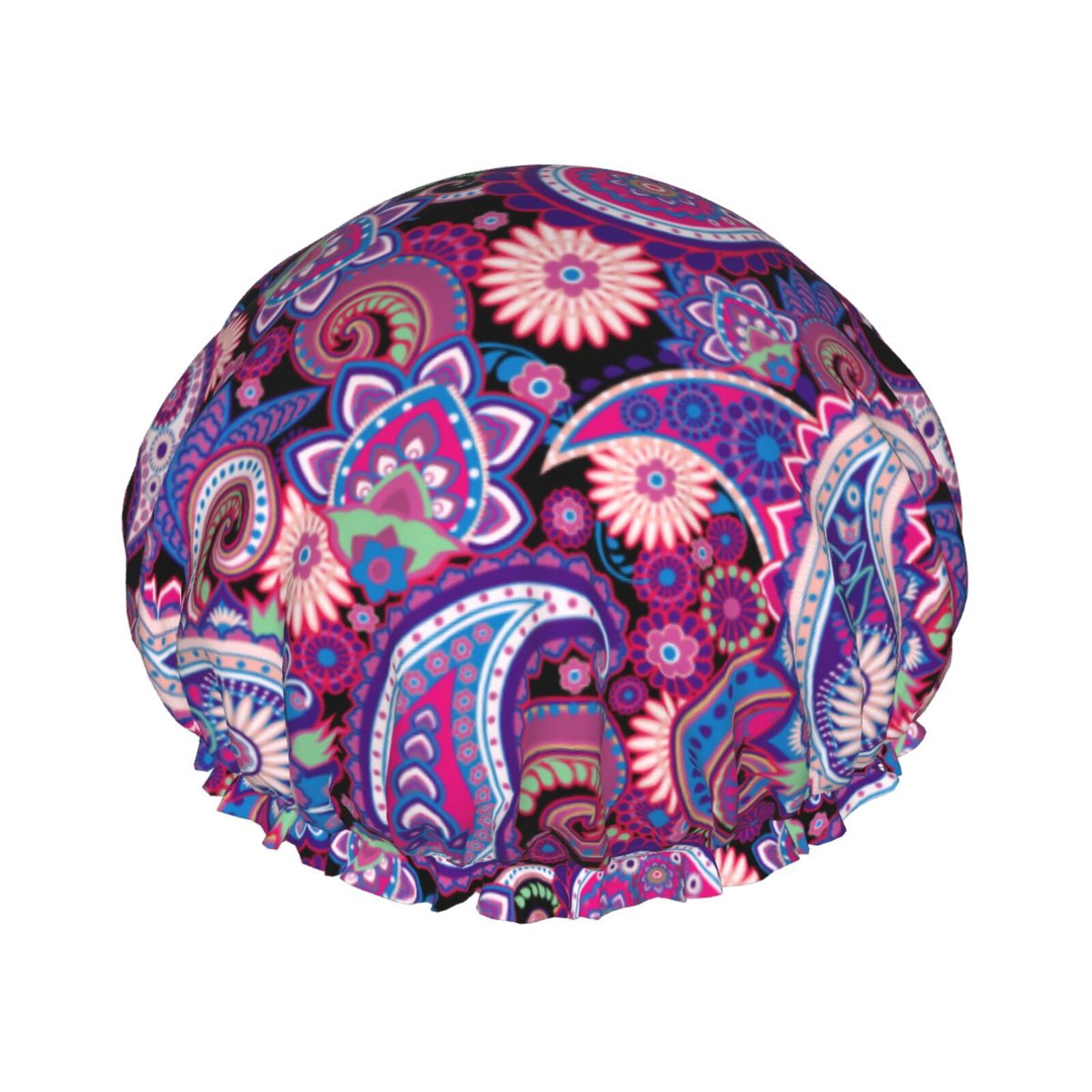 Blue Purple Paisley Shower Cap Reusable Waterproof, Double Waterproof ...