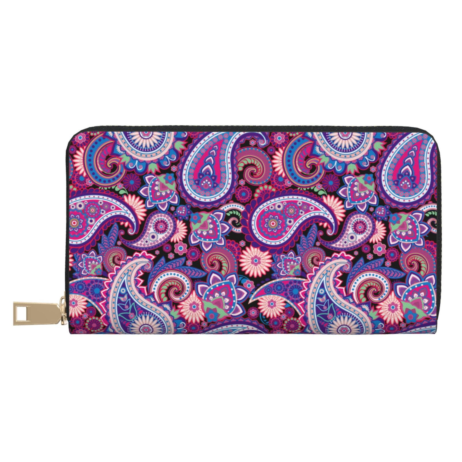 Blue Purple Paisley Wallet Women, Leather Bifold Multi Card Wallet ...