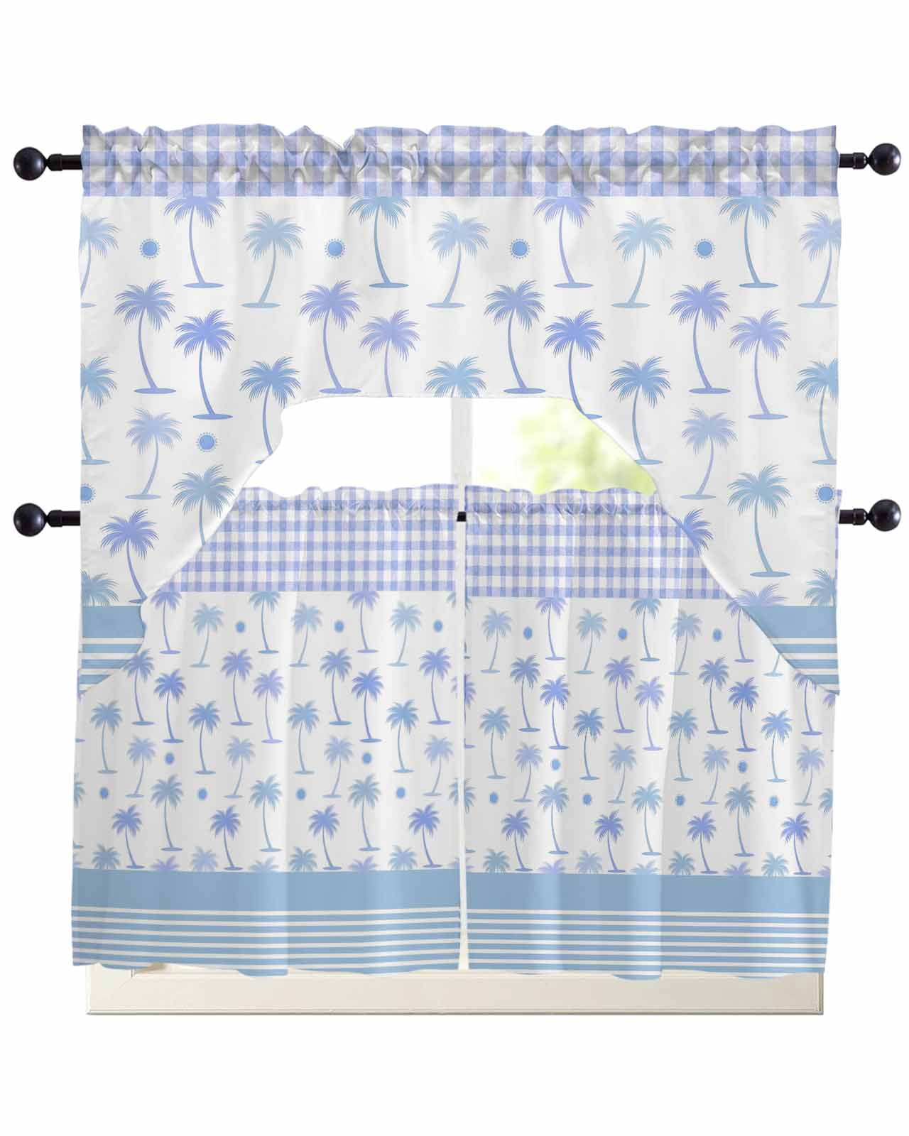 Blue Purple Palm Trees Kitchen Curtains Sets 36 Inch Length with ...