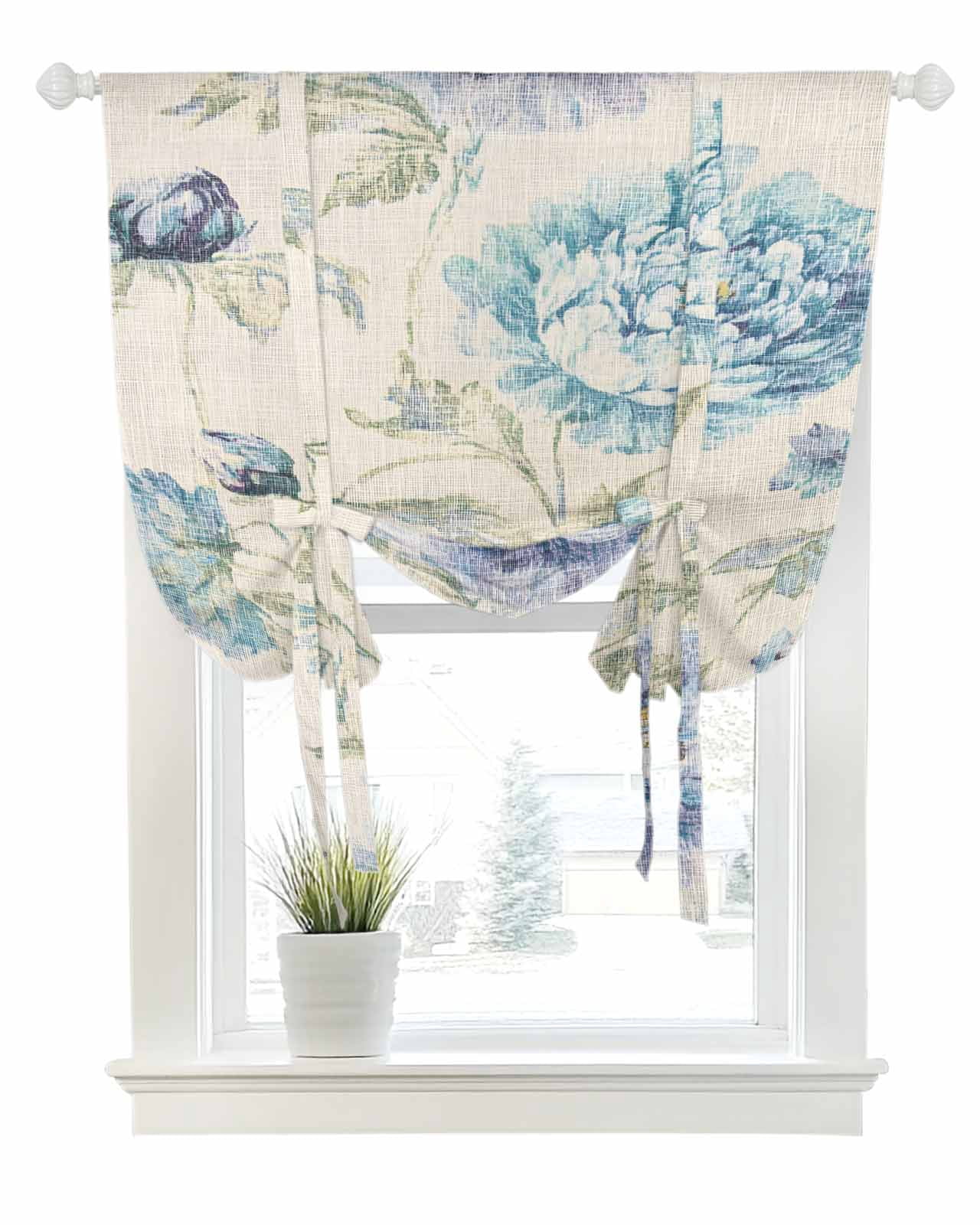 Blue Purple Peony Tie Up Curtains for Window, Thermal Insulated Balloon ...