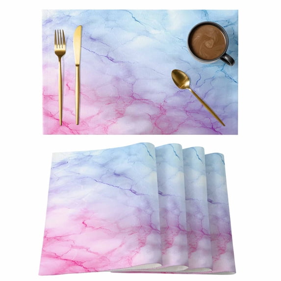 Blue Purple Pink Cotton Linen Placemats Set of 1, Marble Texture ...