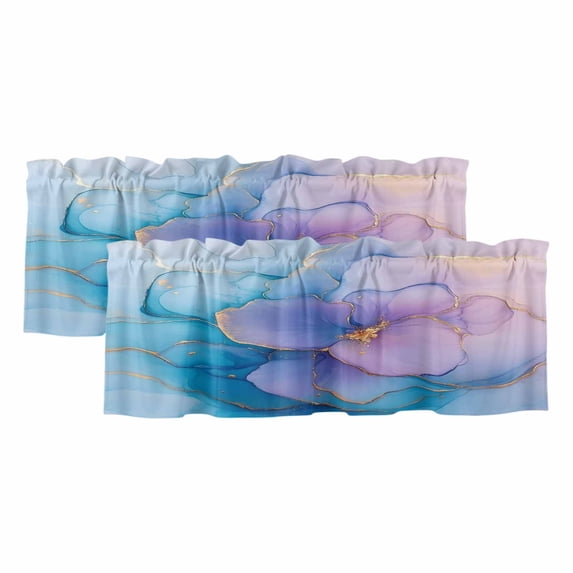 Blue Purple Pink Floral Marble Curtain Valances for Windows, Kitchen ...