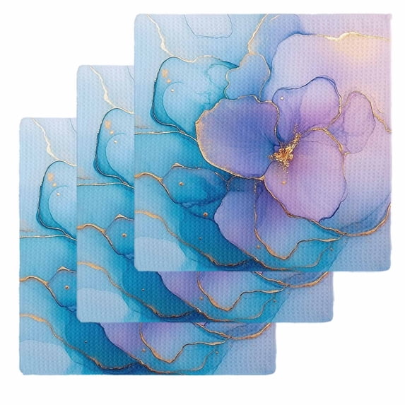 Blue Purple Pink Floral Marble Kitchen Dish Towels for Drying Dishes ...
