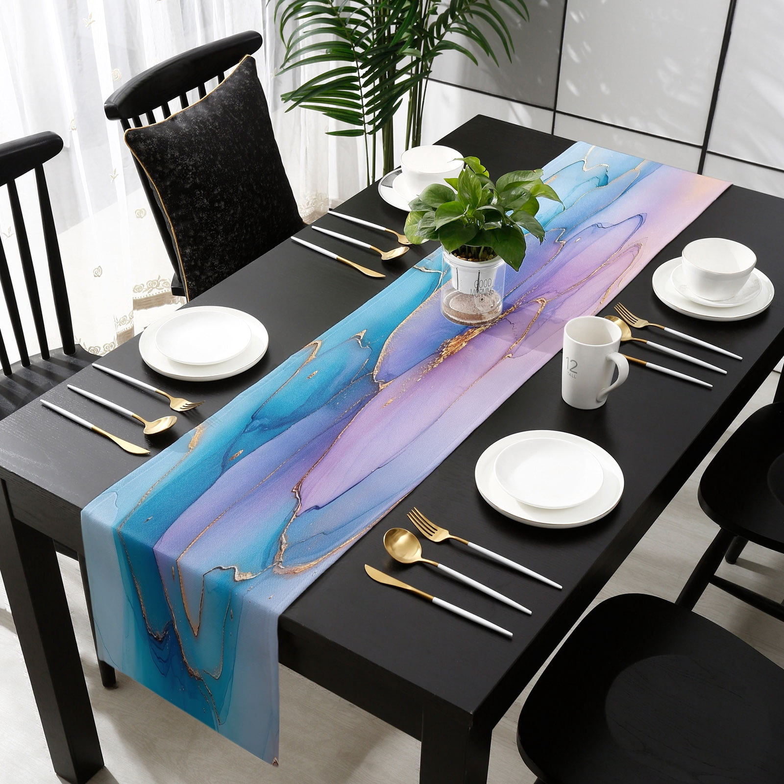Blue Purple Pink Floral Marble Table Runner 108 Inches Long ...