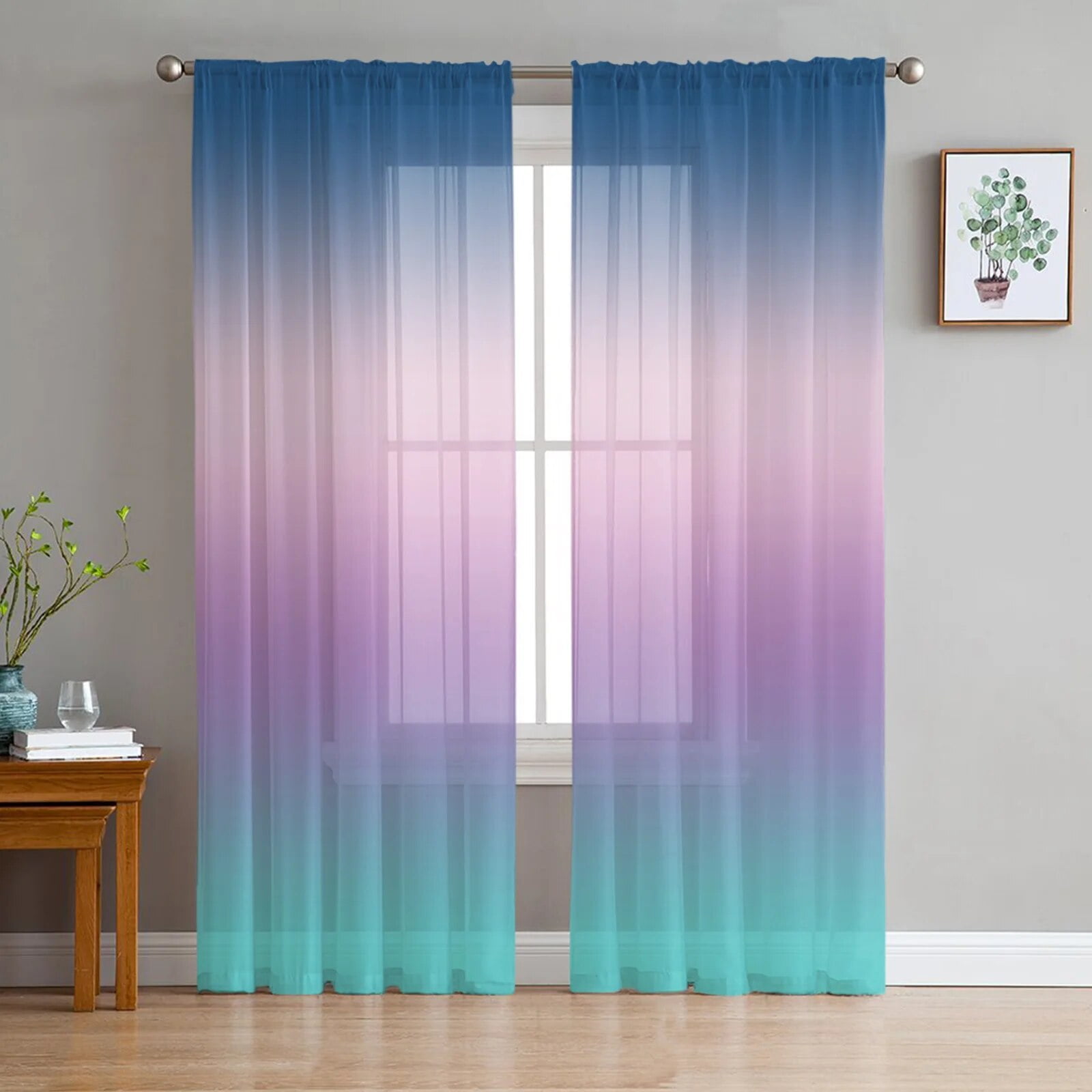 Blue Purple Pink Gradient Tulle Voile Curtains For Bedroom Window ...