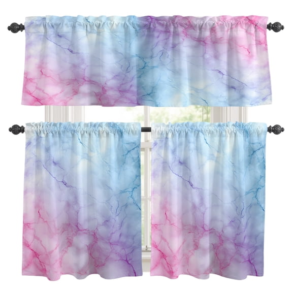 Blue Purple Pink Kitchen Curtains Set for Windows, Marble Texture ...