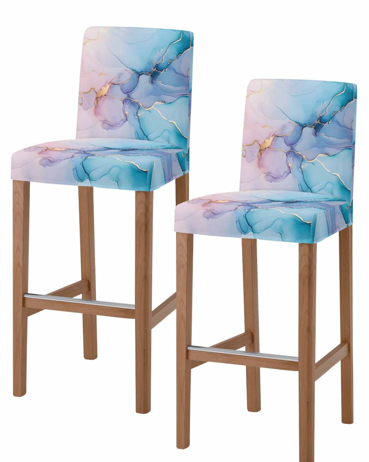 Blue Purple Pink Marble Bar Stool Covers Set of 2, Modern Ink Painting ...