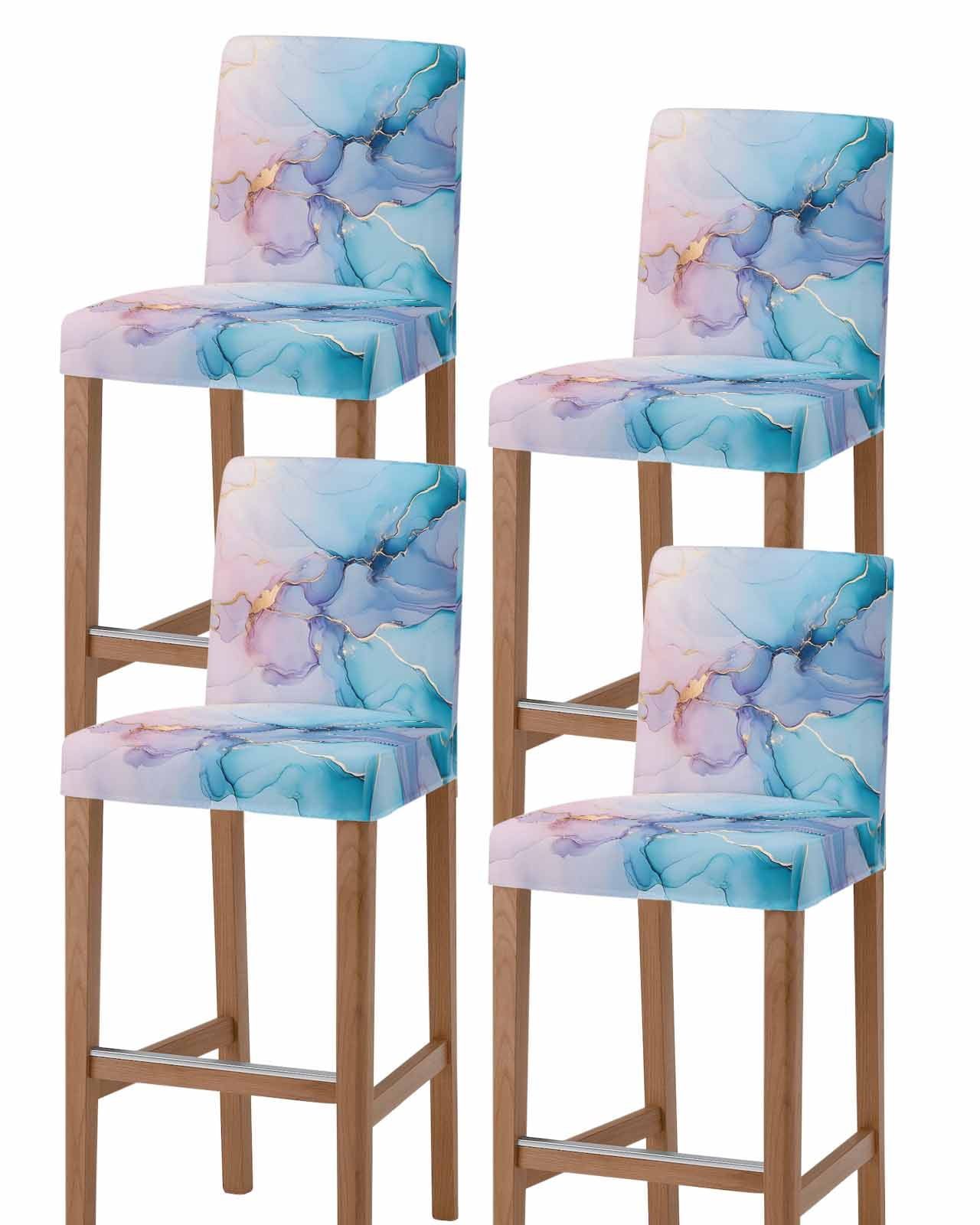 Blue Purple Pink Marble Bar Stool Covers Set of 4, Modern Ink Painting ...
