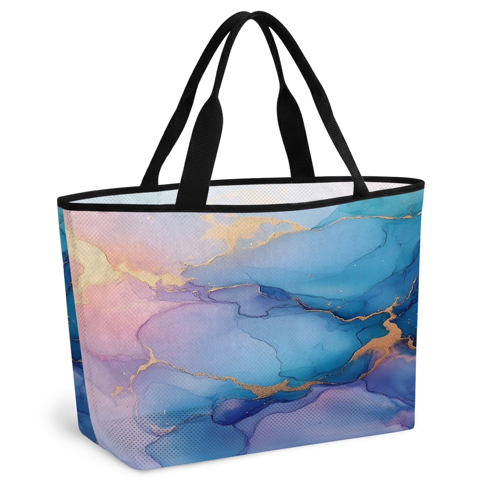 Blue Purple Pink Marble Beach Bag for Women, Large Breathable Mesh ...