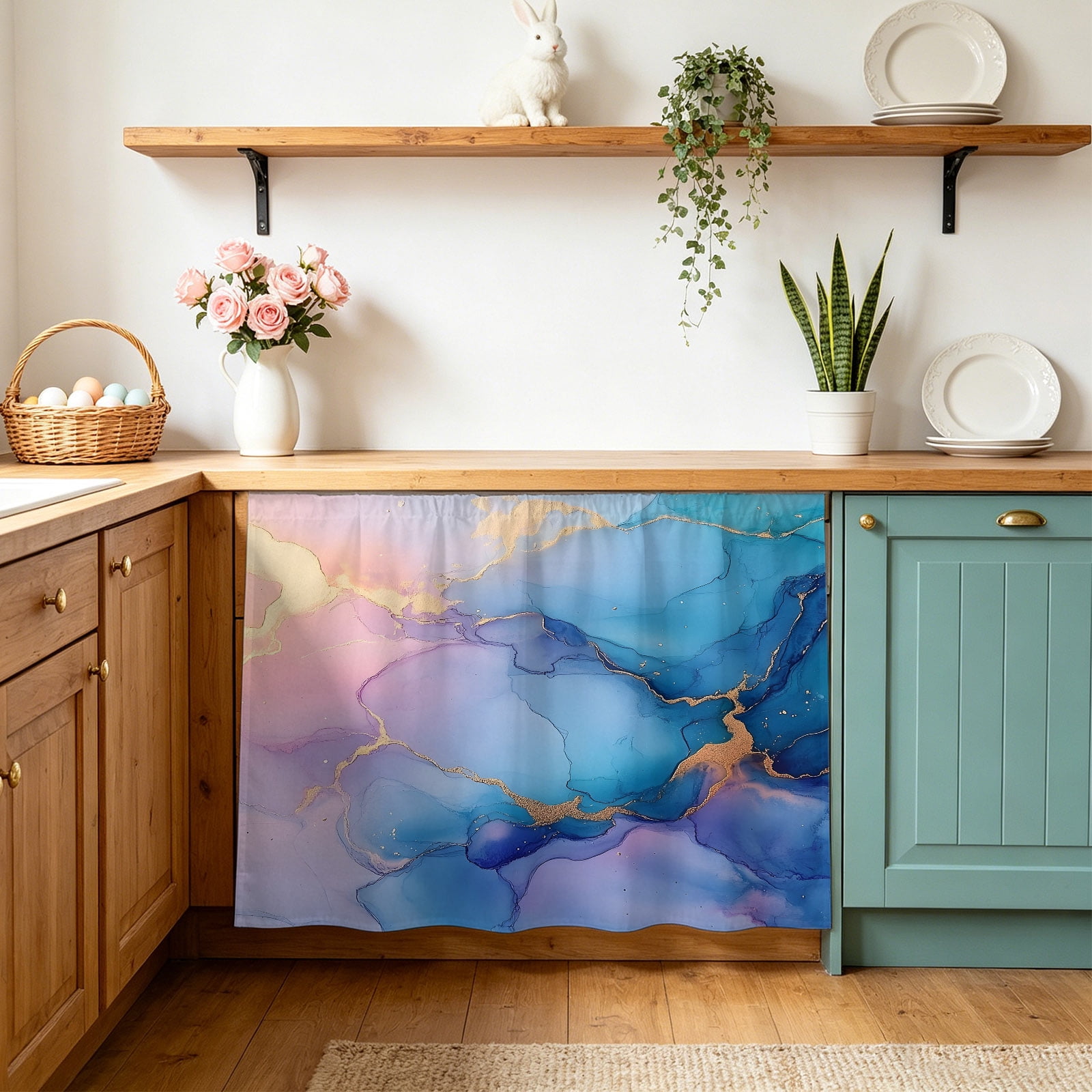 Blue Purple Pink Marble Cabinet Curtains 28''x35.4'', Modern Abstract ...