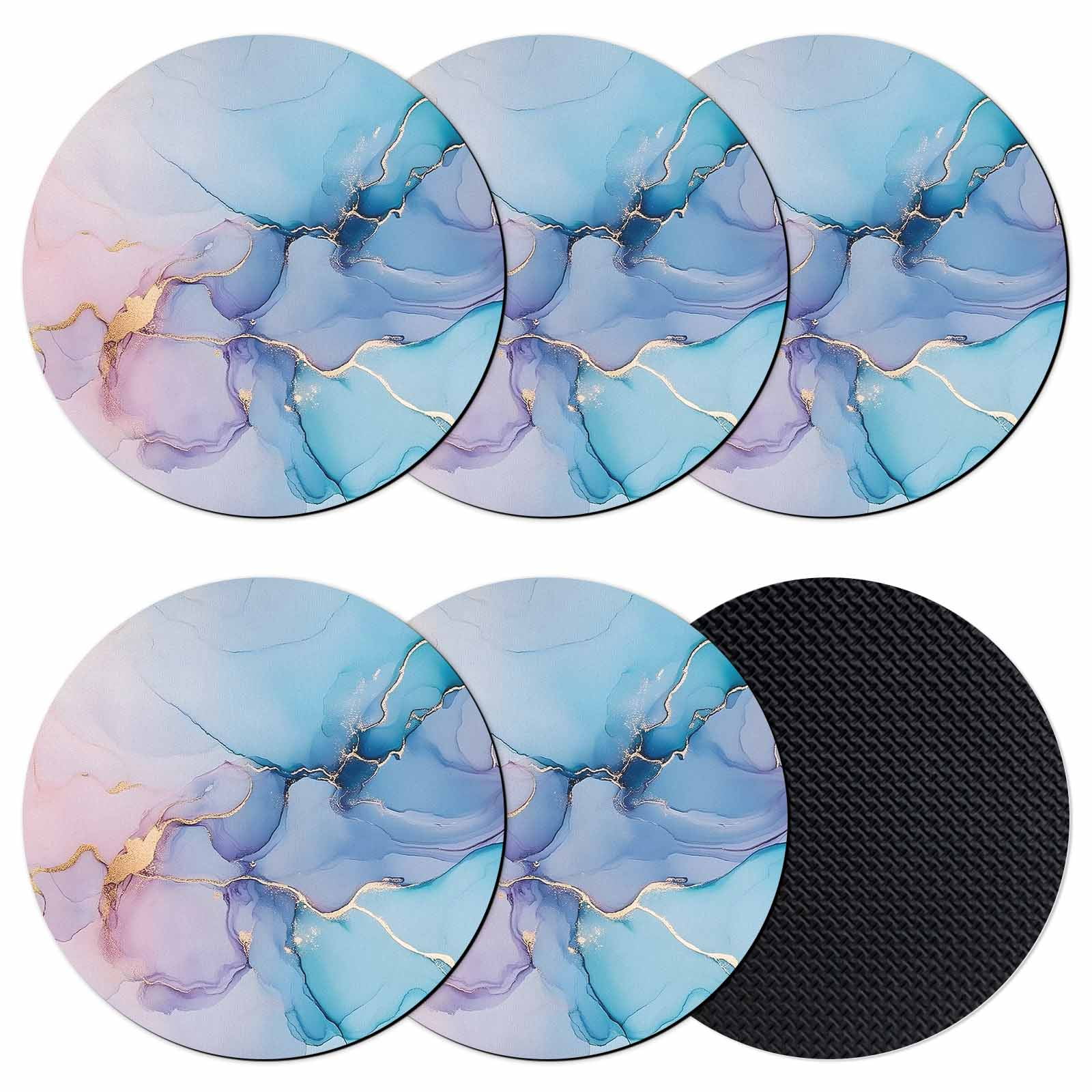 Blue Purple Pink Marble Coasters Set of 6, Modern Ink Painting Abstract ...