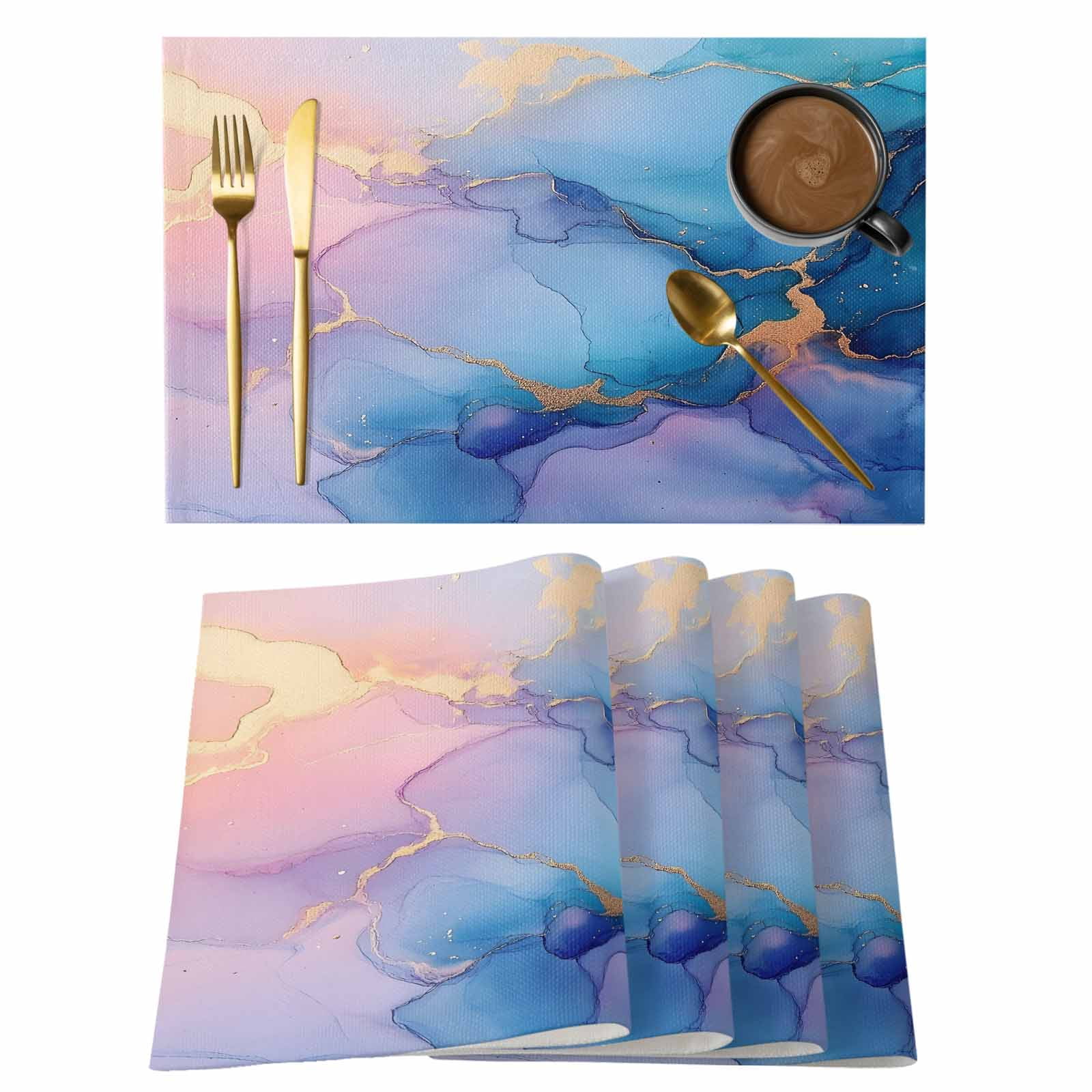 Blue Purple Pink Marble Placemats Set of 6 Modern Abstract ...