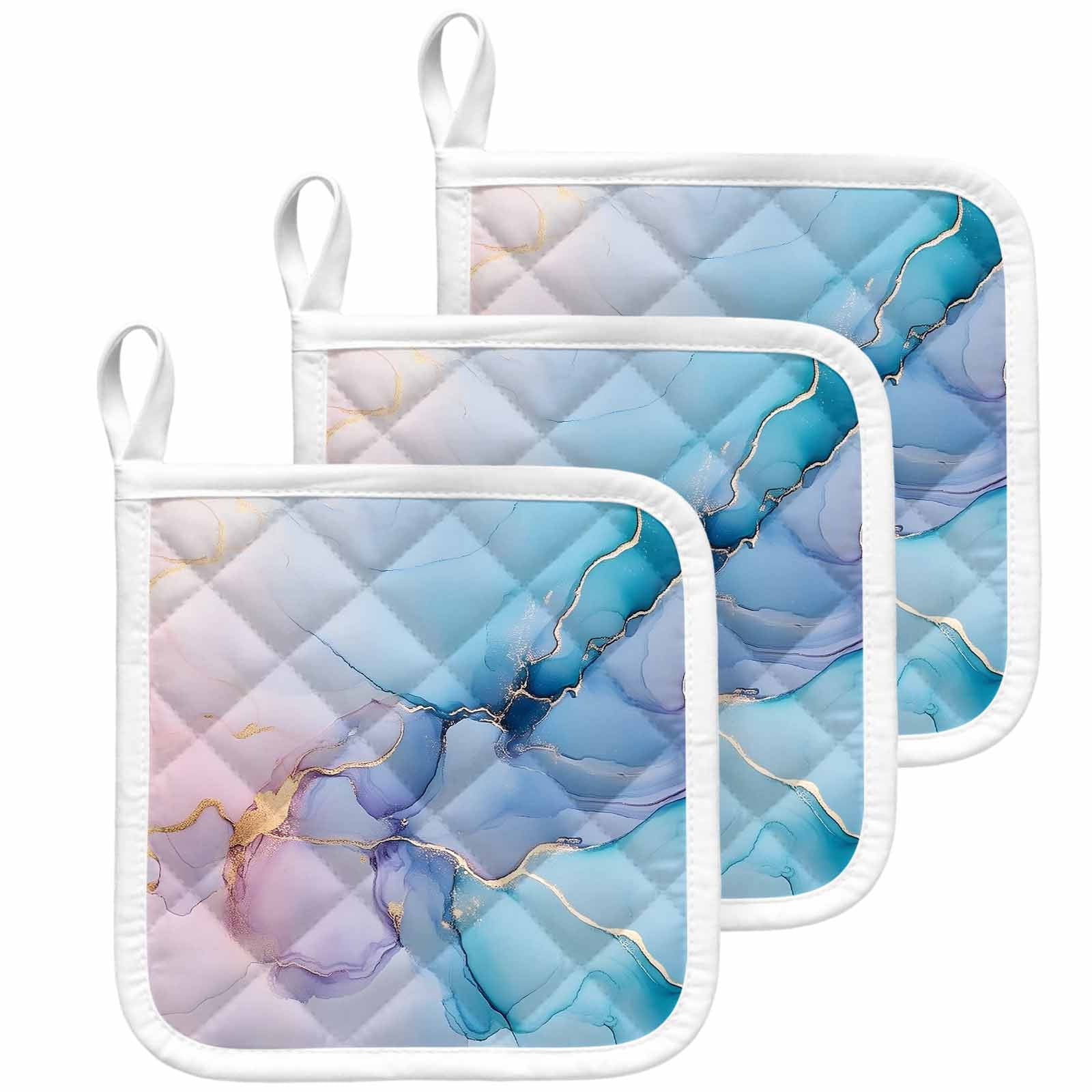 Blue Purple Pink Marble Pot Holders for Kitchen Heatproof Potholder, 3 ...