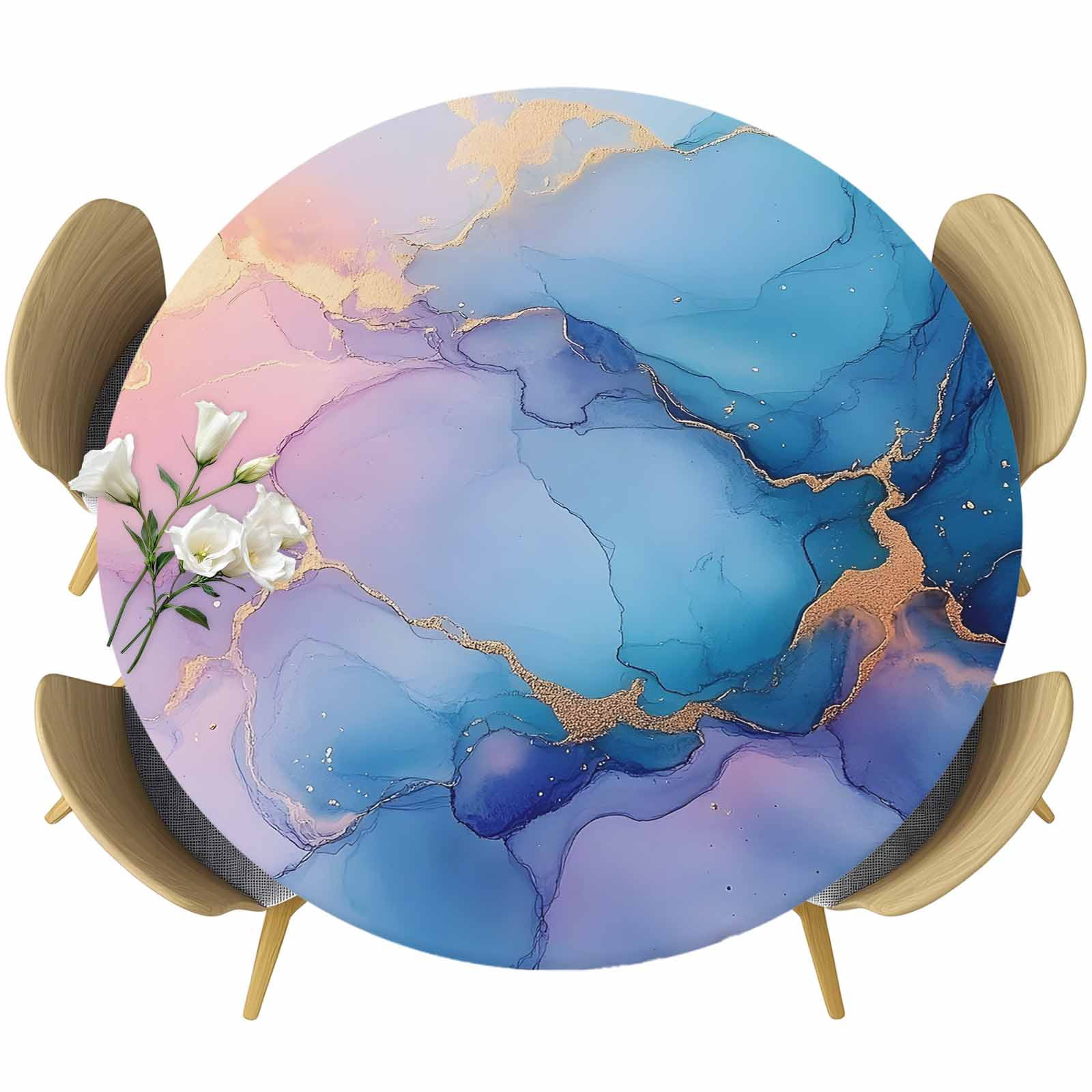 Blue Purple Pink Marble Round Tablecloth 45-54 Inch Round Fitted Table ...