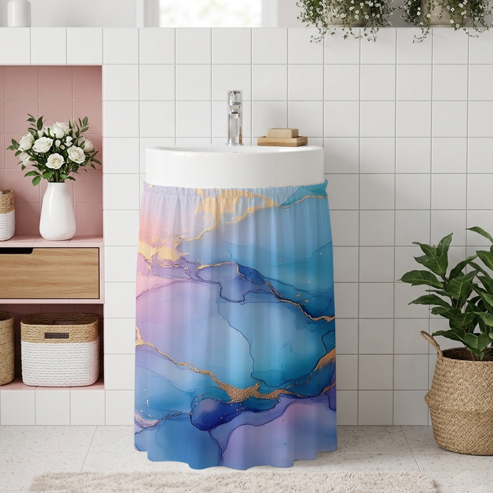 Blue Purple Pink Marble Small Sink Skirt 10''x11'', Modern Abstract ...