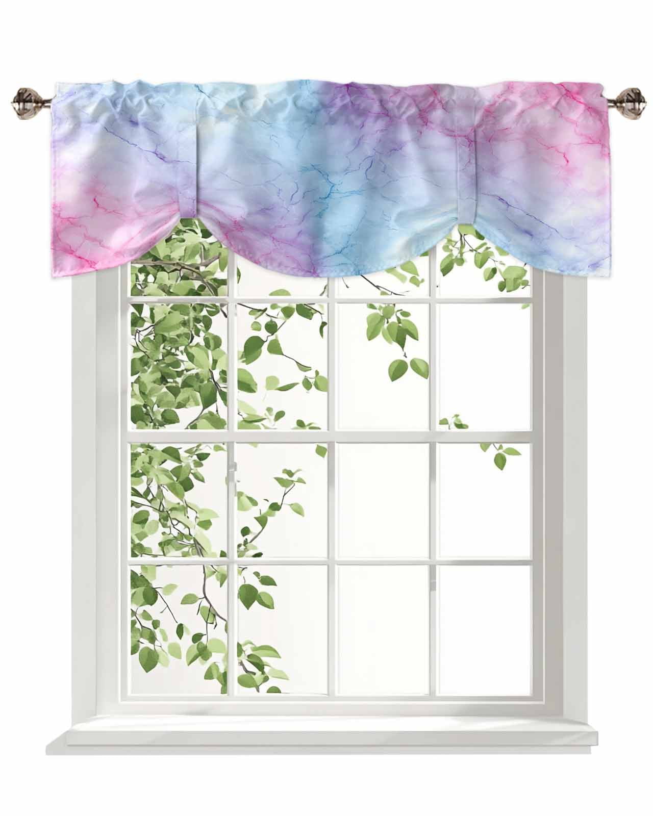 Blue Purple Pink Tie Up Valances Curtain, Marble Texture Fantasy ...