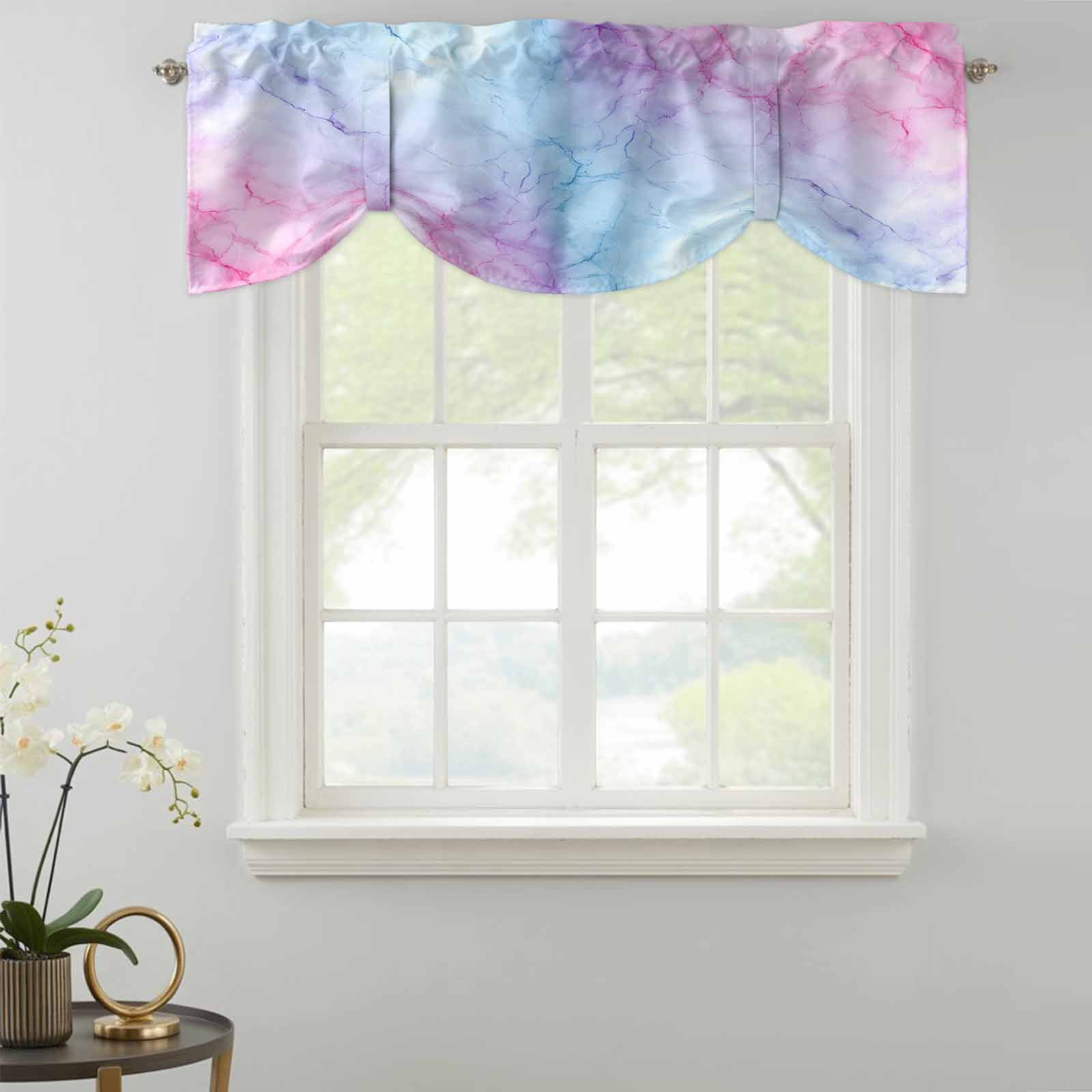 Blue Purple Pink Tie Up Valances Curtain, Marble Texture Fantasy ...