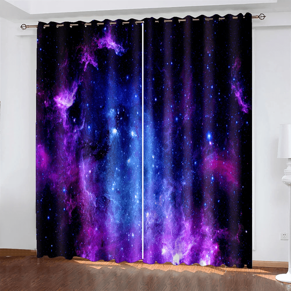 Blue Purple Planet Starry Milky Way Sky Space Children Shading 2 Panels ...