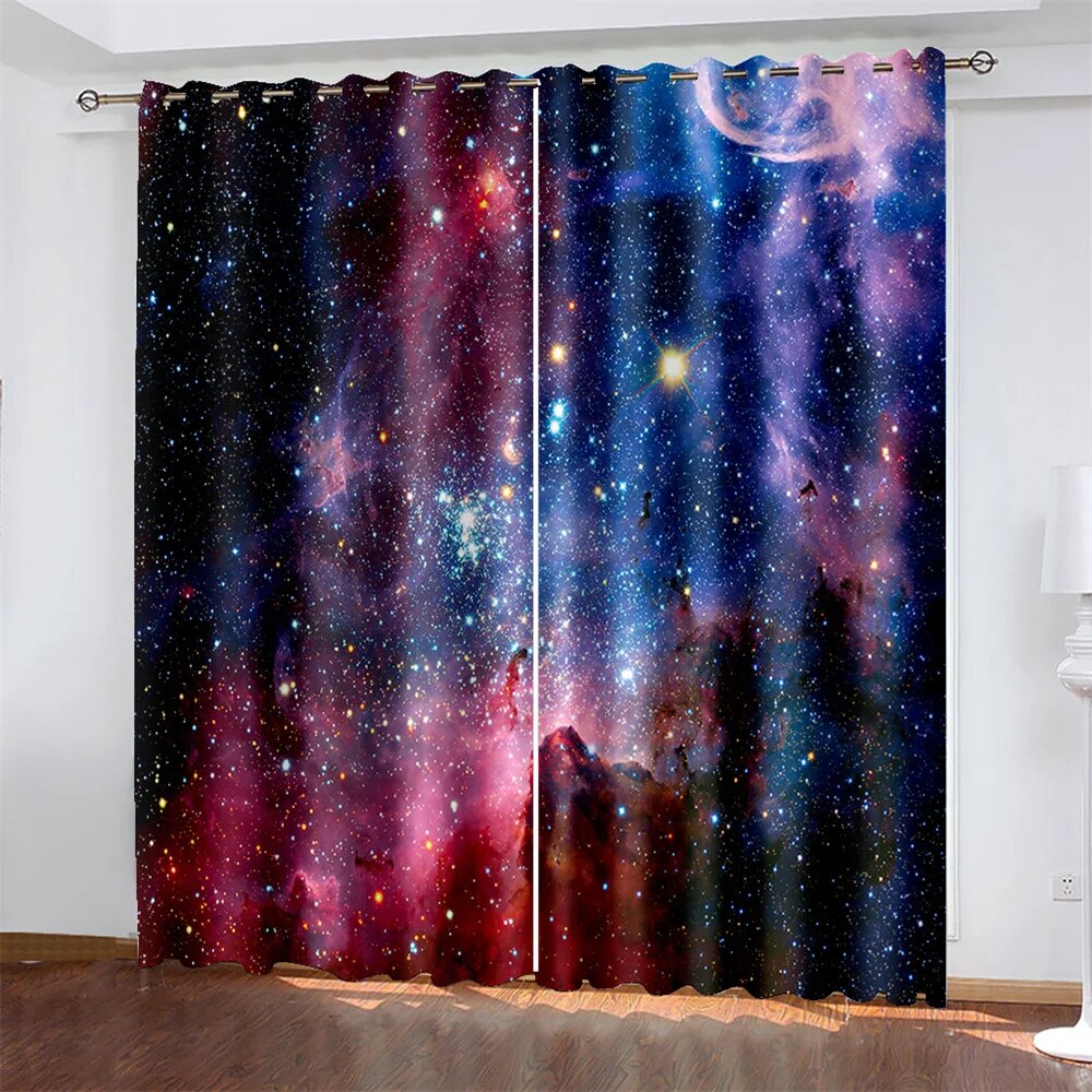 Blue Purple Planet Starry Milky Way Sky Space Children Shading 2 Panels ...