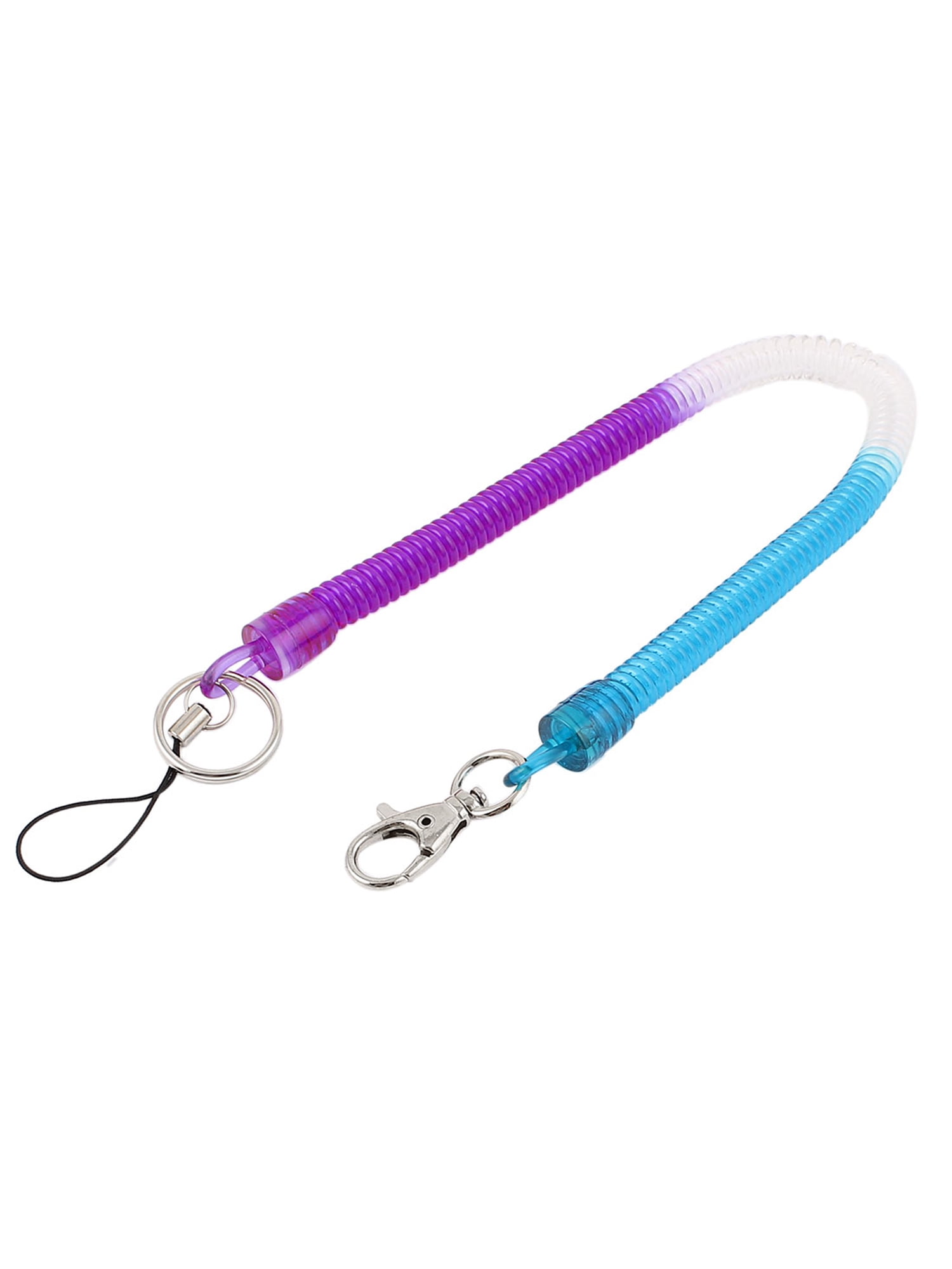 Blue Purple Plastic Coil Cord Keychain Strap Lanyard Rope Key Holder ...