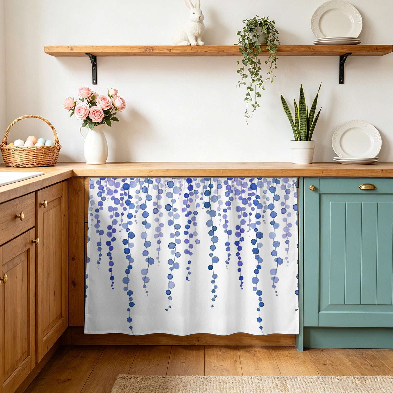 Blue Purple Polka Dot Cabinet Curtains 11" W x 13" L Watercolor Teal ...