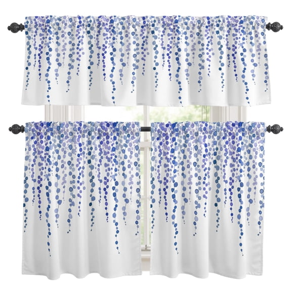 Blue Purple Polka Dot Kitchen Curtains Set for Windows, Watercolor Teal ...