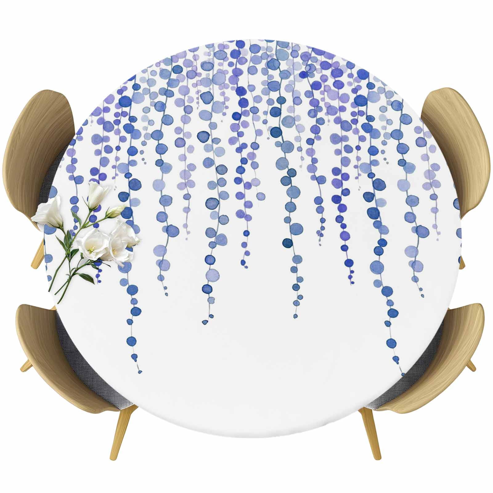Blue Purple Polka Dot Round Fitted Tablecloth with Elastic Edge ...