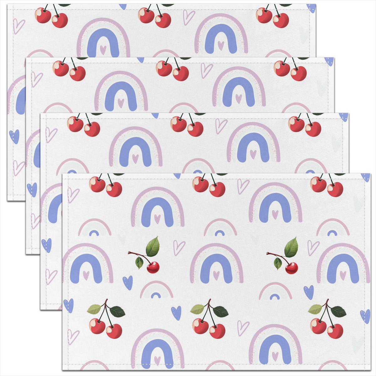 Blue Purple Rainbow Placemats Watercolor Red Cherry Triopical Fruits ...