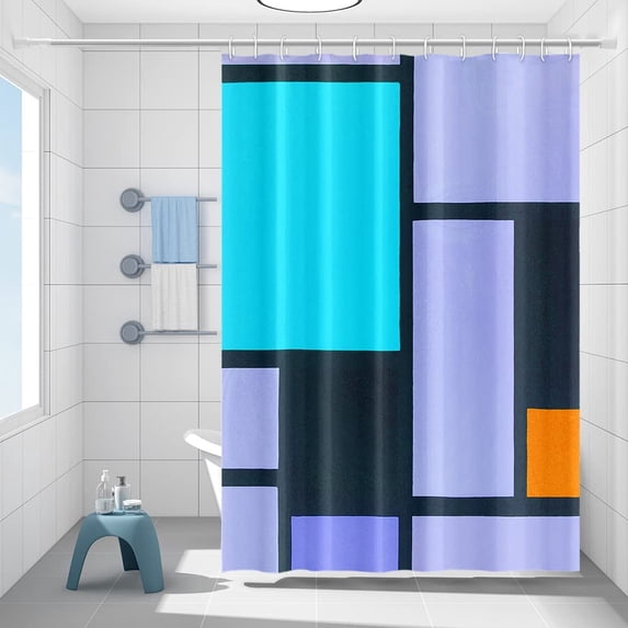 Blue Purple Rectangle Pattern Waterproof Fabric Geometrical Shower ...