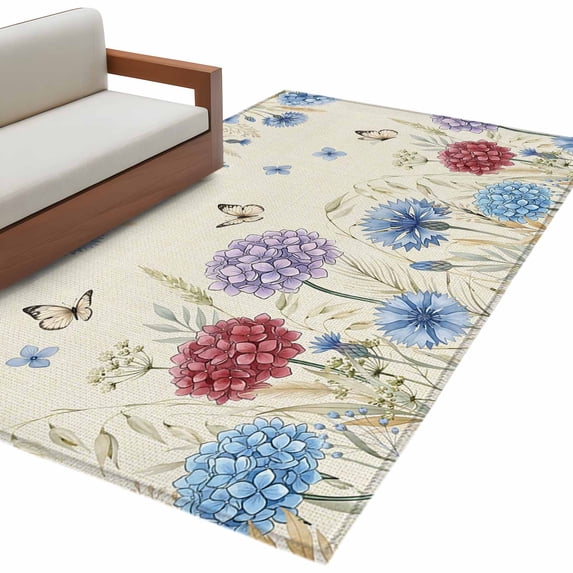 Blue Purple Red Hydrangea Area Rug 4x6 Washable Rug Non Slip Country ...