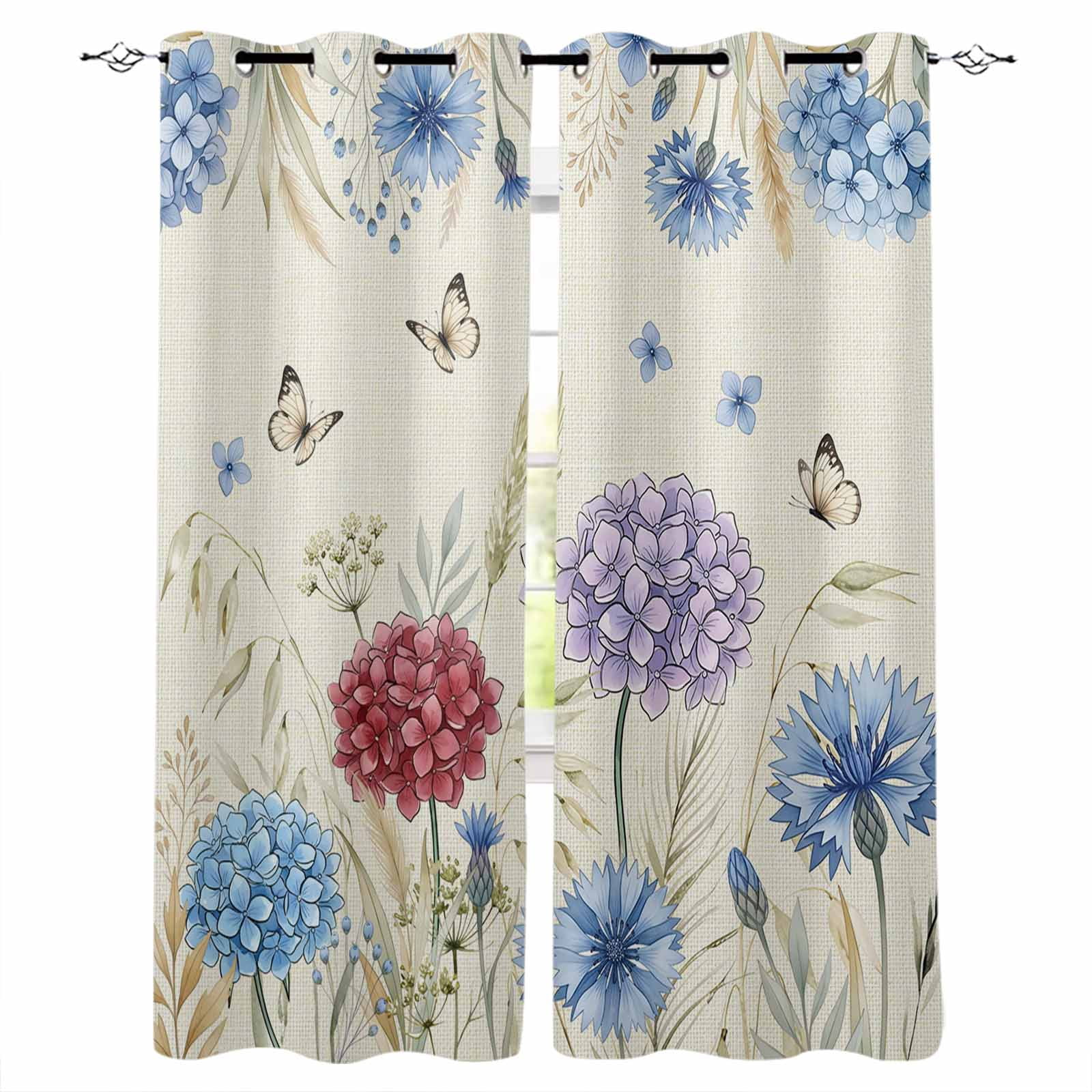 Blue Purple Red Hydrangea Blackout Curtains for Bedroom Living Room ...