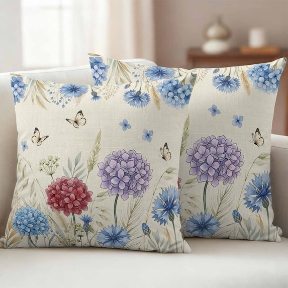 Blue Purple Red Hydrangea Outdoor Waterproof Throw Pillow Covers 18x18 ...