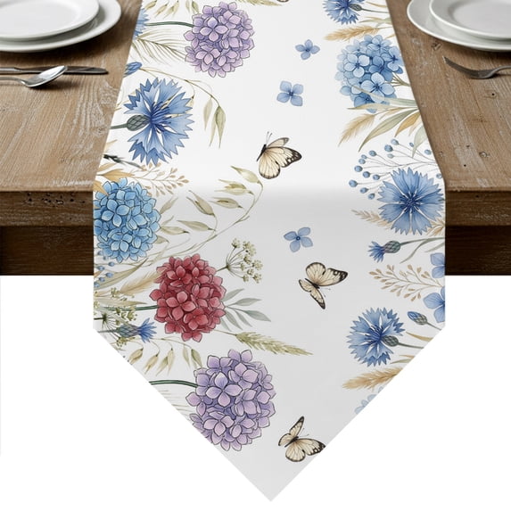 Blue Purple Red Hydrangea Table Runner Linen Burlap Table Runner 70 ...