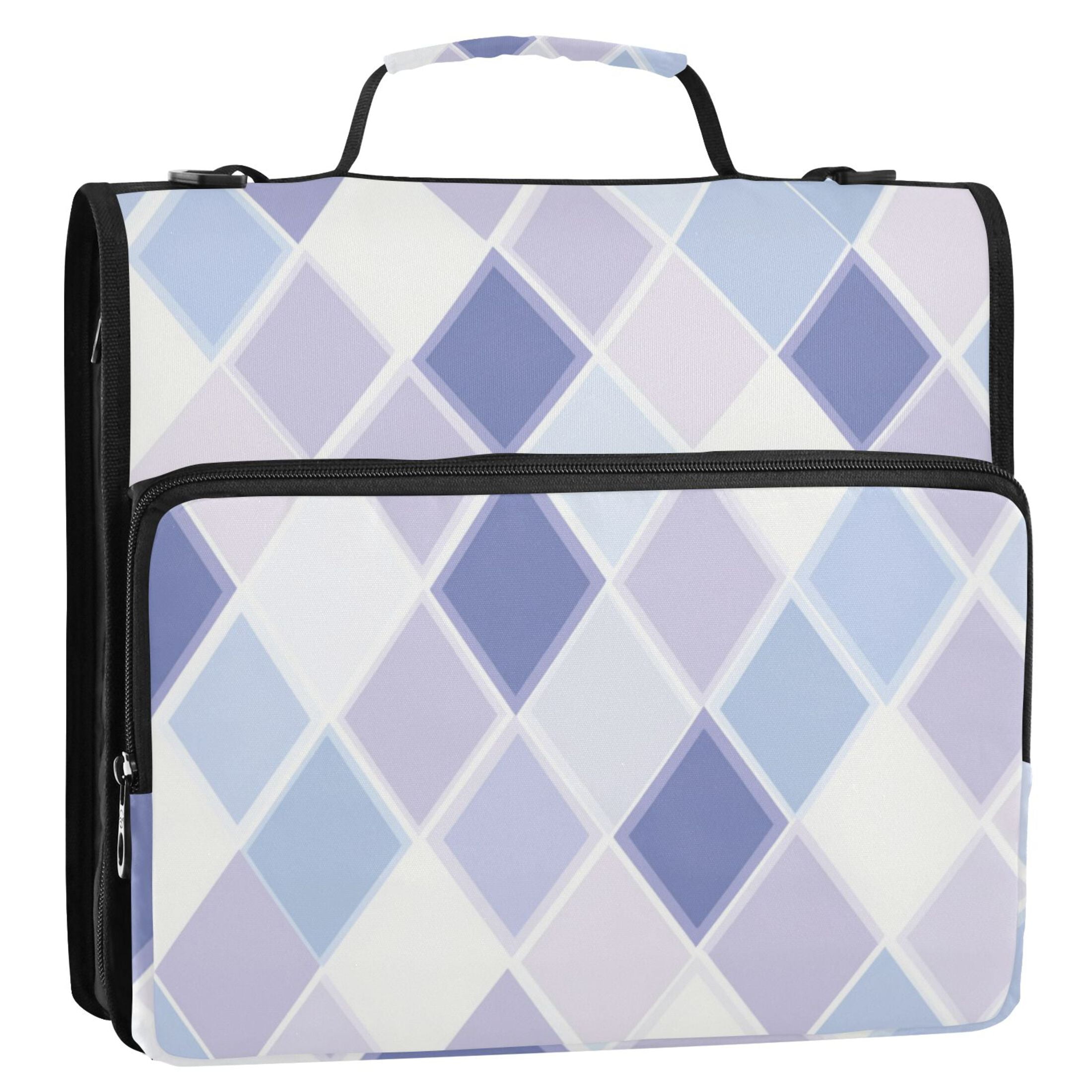 Blue Purple Rhombus Binder Bag with Shoulder Strap 3 Ring Zipper Binder ...