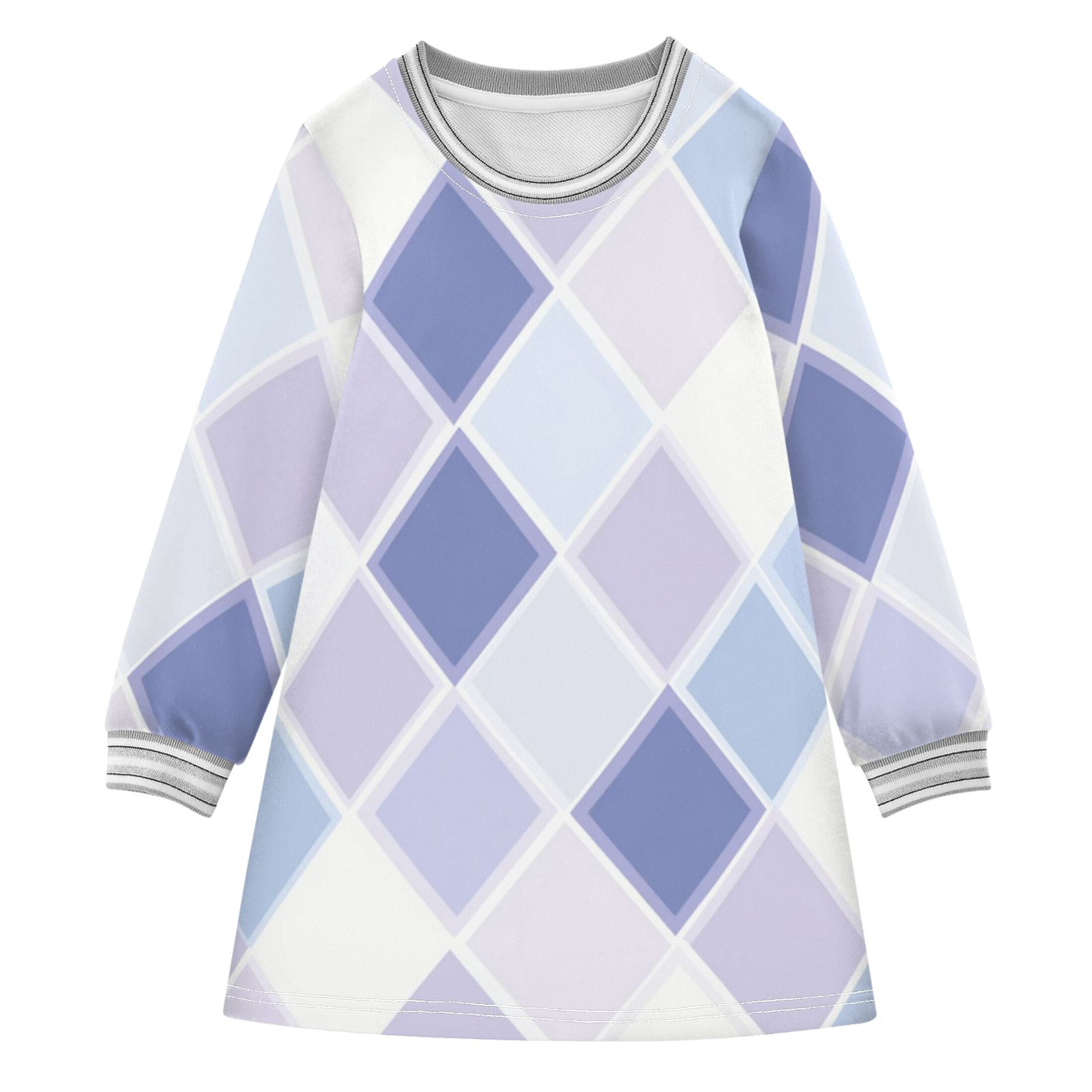 Blue Purple Rhombus Girls' Long-sleeved Dress A-line Dress for 2-8 ...