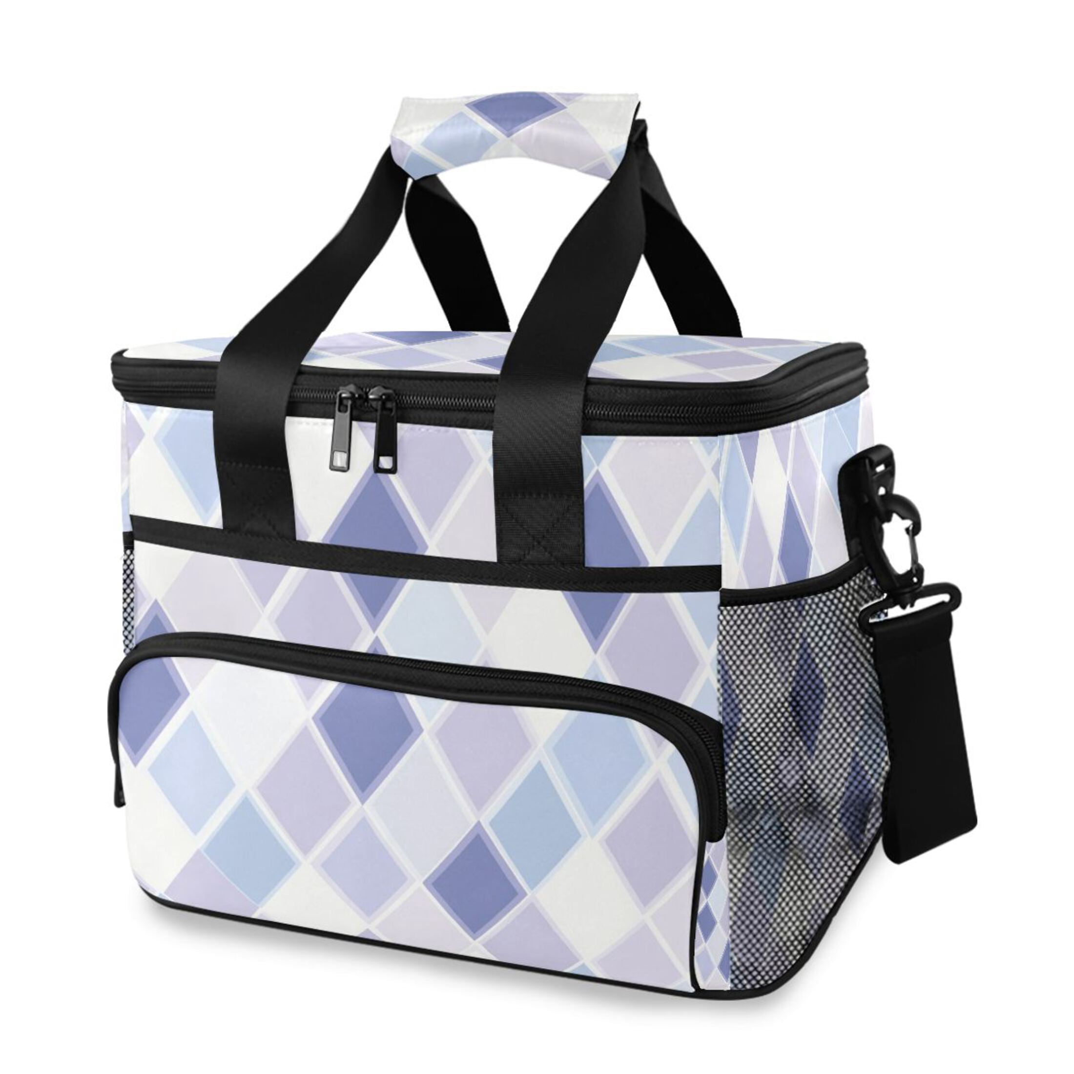 Blue Purple Rhombus Portable Cooler Lunch Box Reusable Insulated Lunch ...