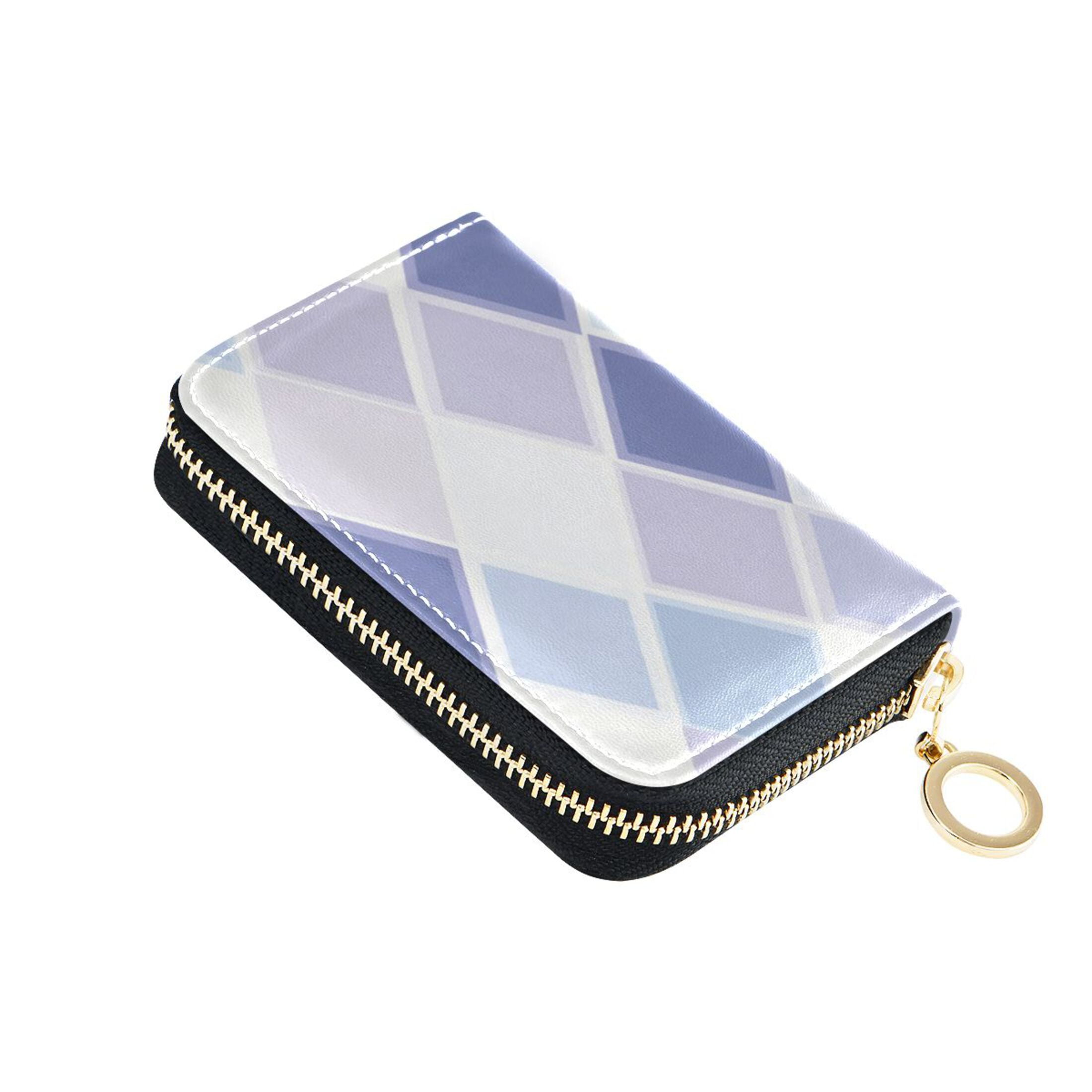 Blue Purple Rhombus Women's Credit Card Holder PU Leather Zipper Wallet ...