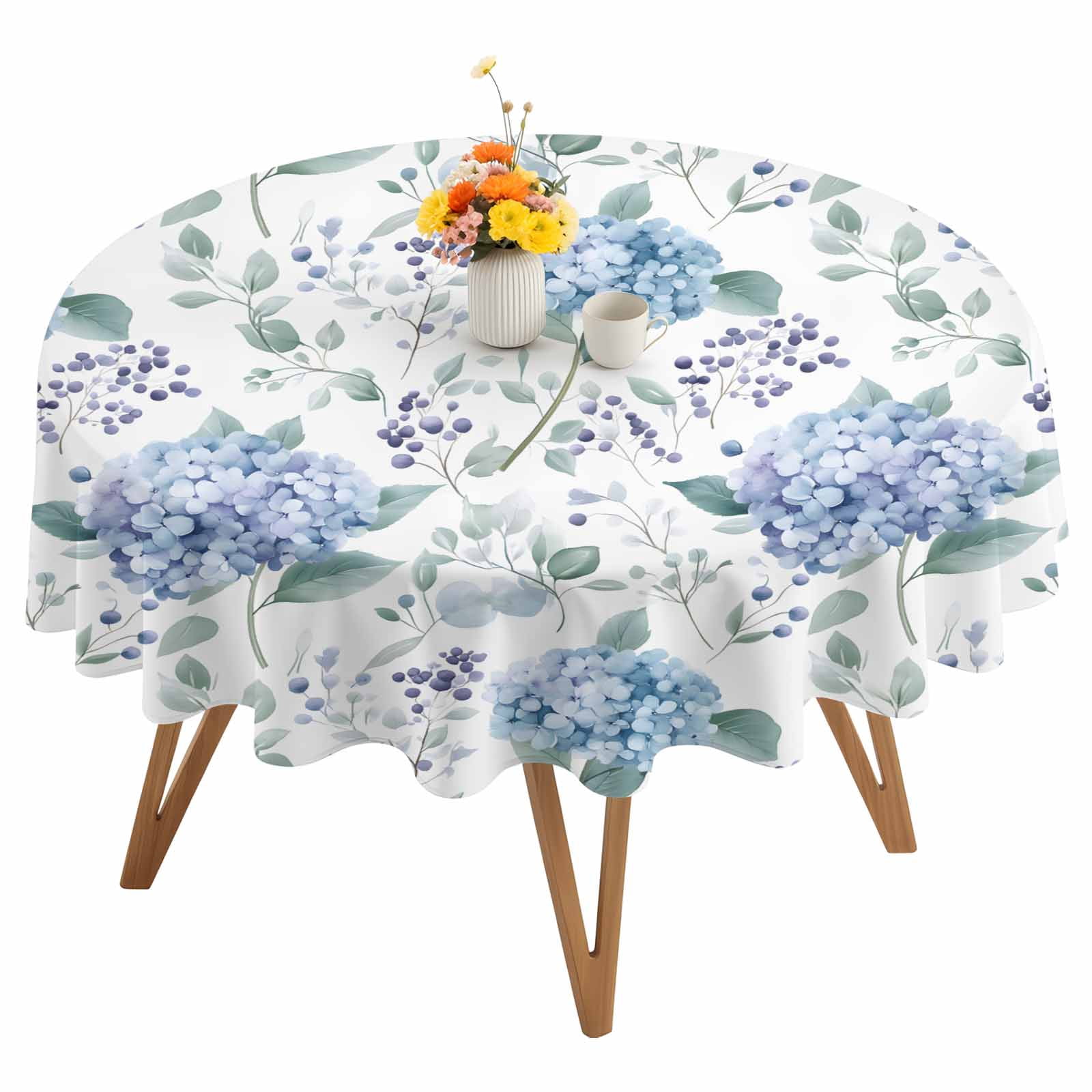 Blue Purple Round Tablecloth 60 inches Hydrangea Floral Fruit ...