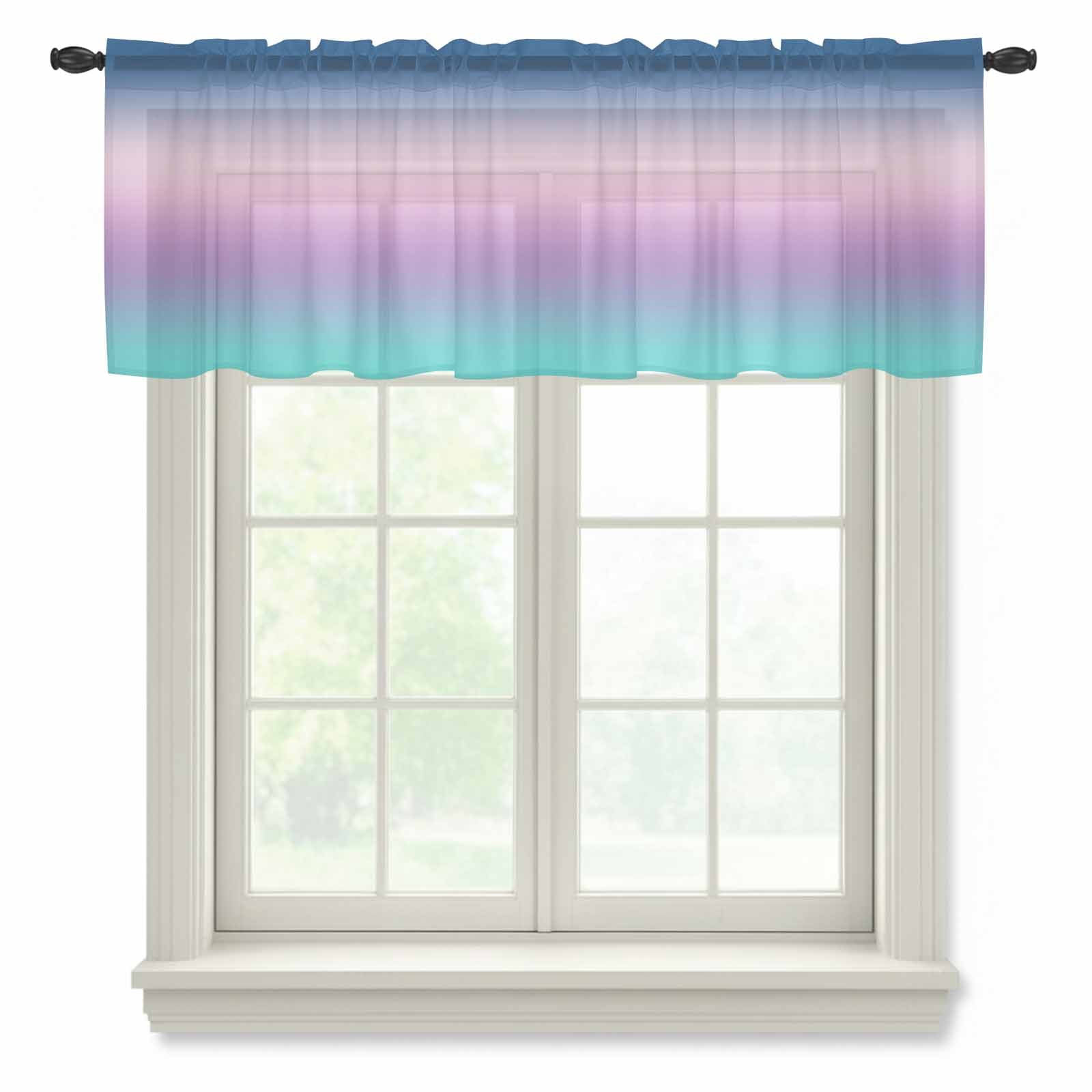Blue Purple Semi Sheer Valance Curtains Pink Teal Gradient Voile ...