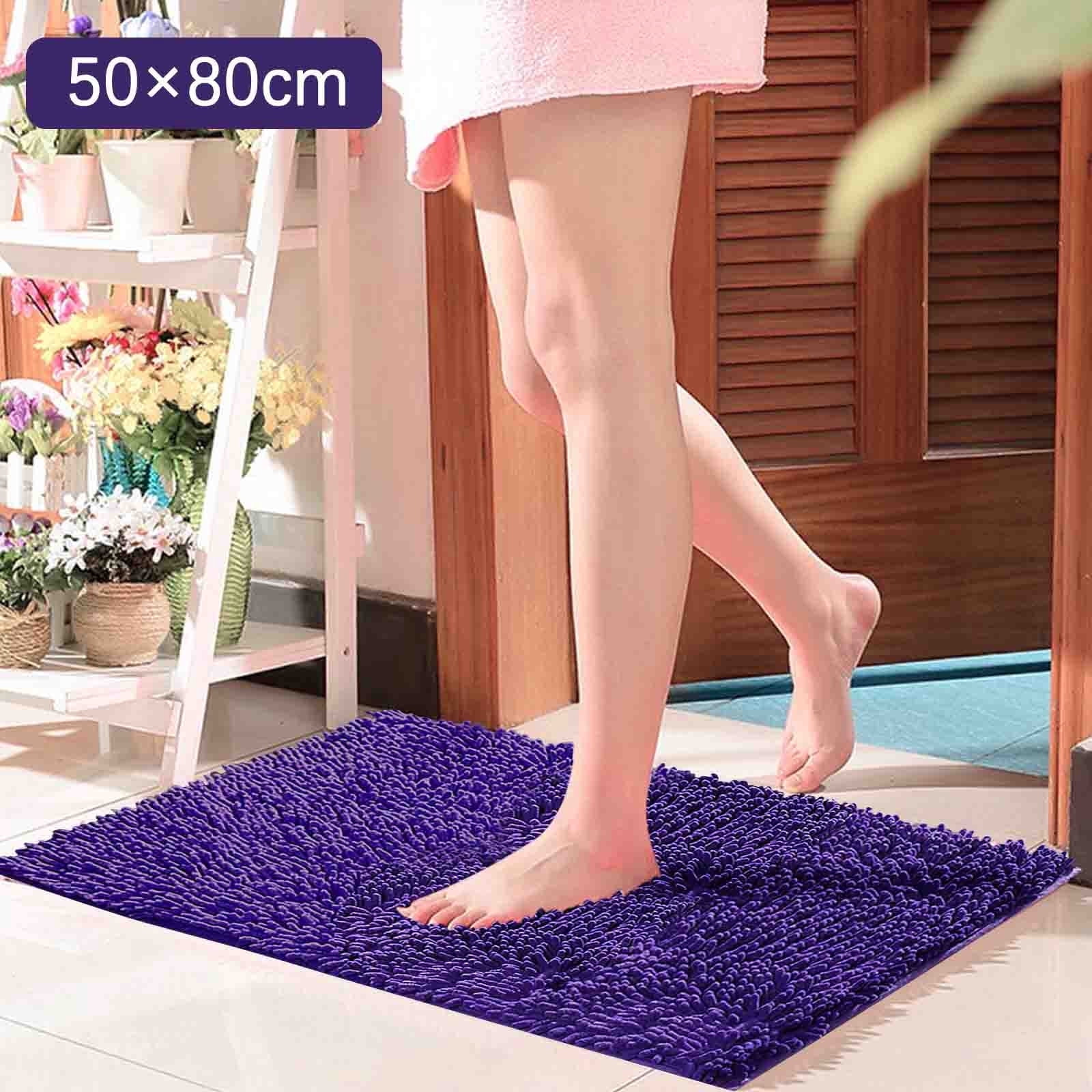 Blue Purple Shag Bathroom Rug, High Absorbency Toilet Mat, Soft Fuzzy ...